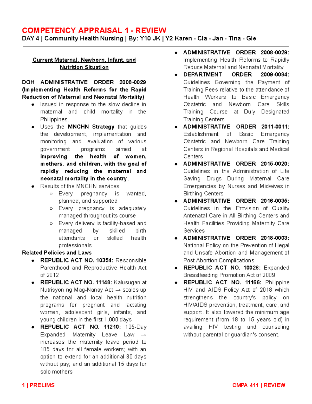 DAY 4 CMPA411 Review - COMPETENCY APPRAISAL 1 - REVIEW DAY 4 | Community Health Nursing | By ...