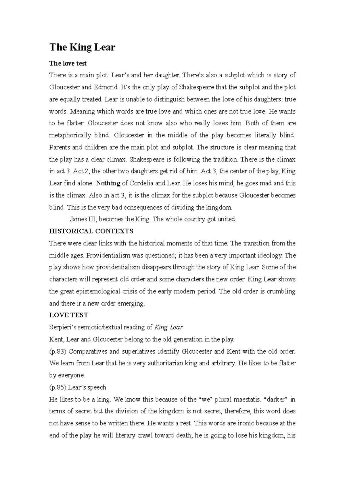 The King Lear - Apuntes King Lear - The King Lear The love test There ...