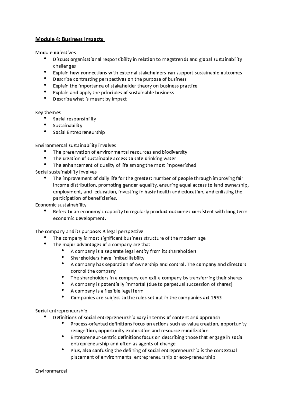 Module 4 workshop notes - Module 4: Business impacts Module objectives ...