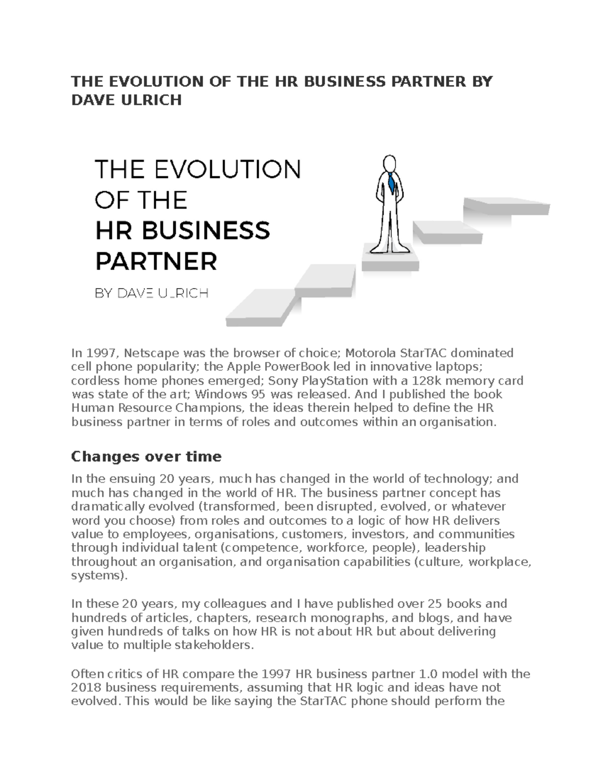 THE Evolution OF THE HR Business Partner BY DAVE Ulrich THE EVOLUTION the-evolution-of-the-hr-business-partner-by-dave-ulrich-the-evolution