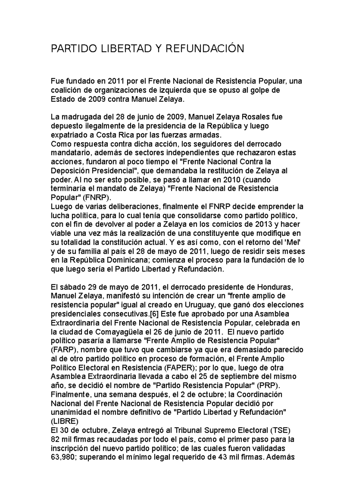 Partido Libertad y Refundación - PARTIDO LIBERTAD Y REFUNDACIÓN Fue ...