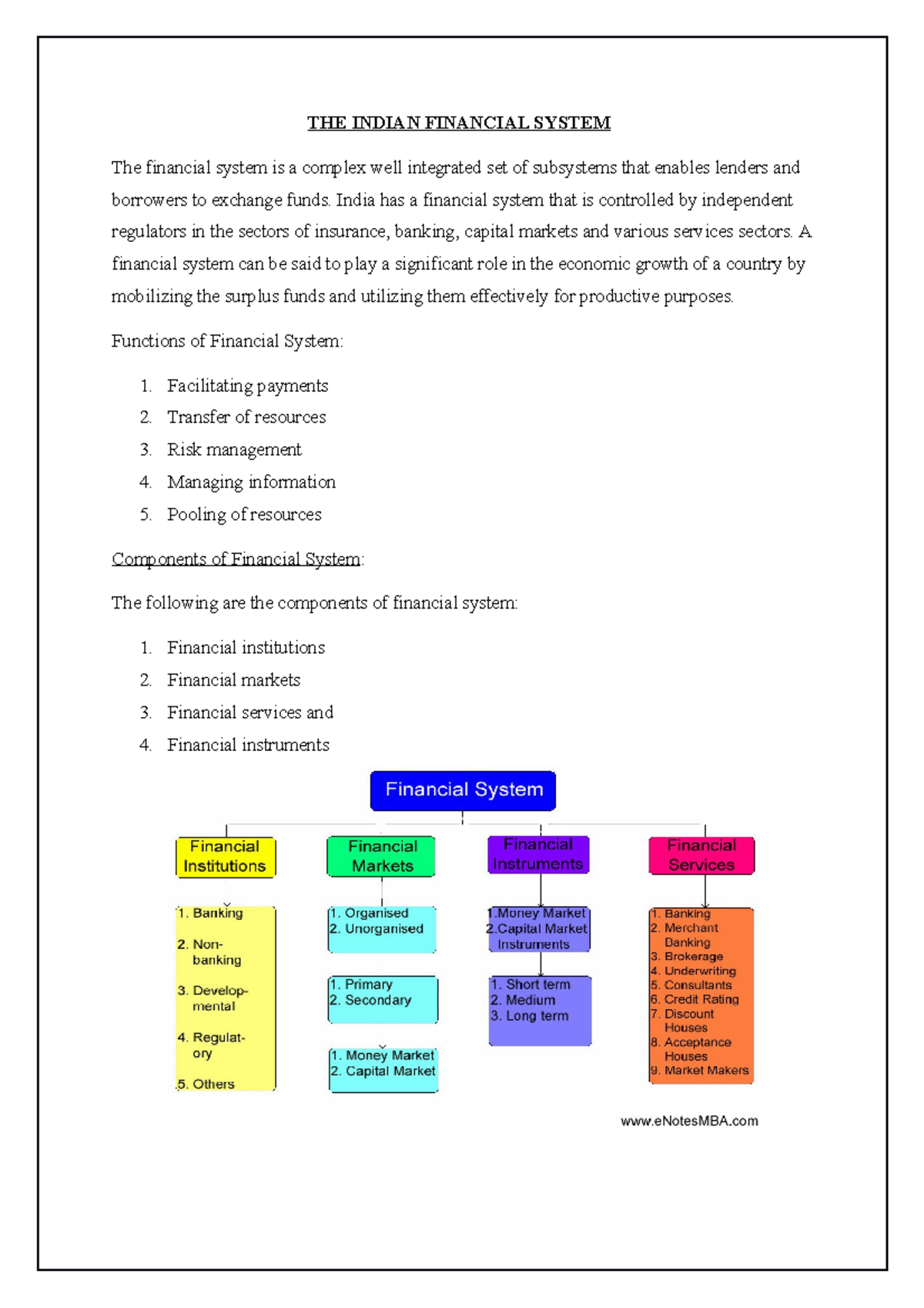 The Indian financial system - Financial Markets, Institutions And ...