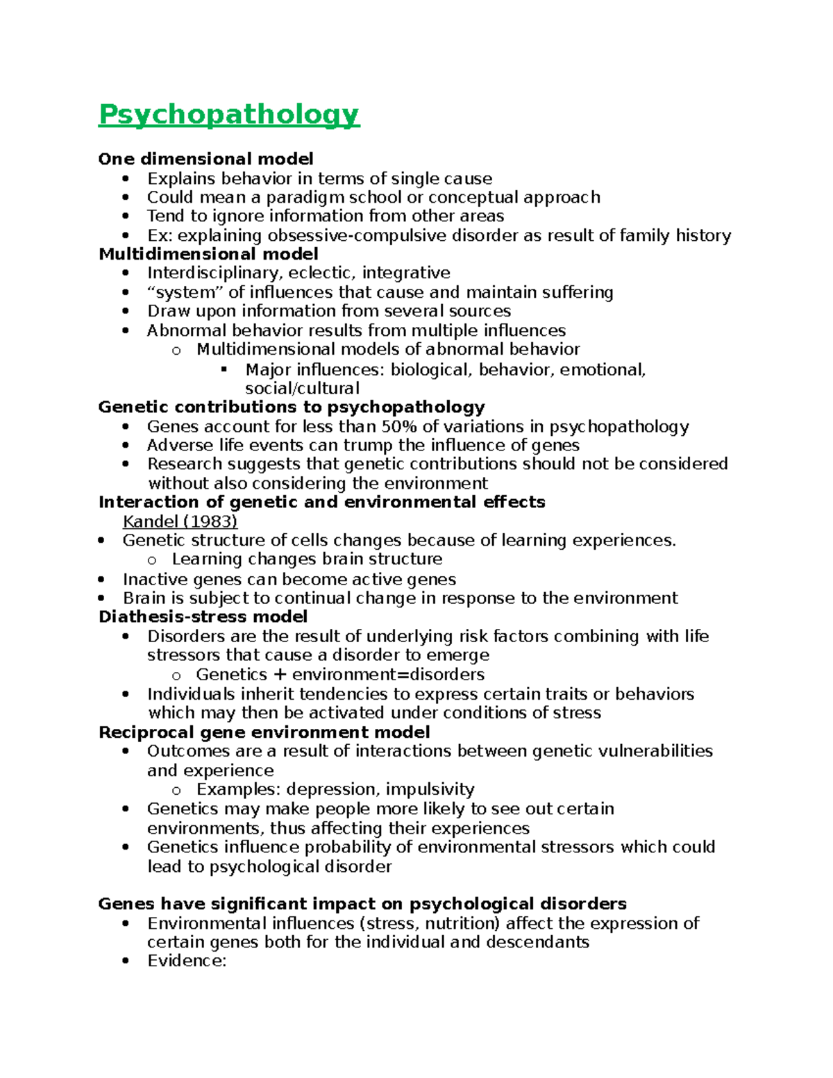 Psychopathology - Lecture notes that the professor says ...