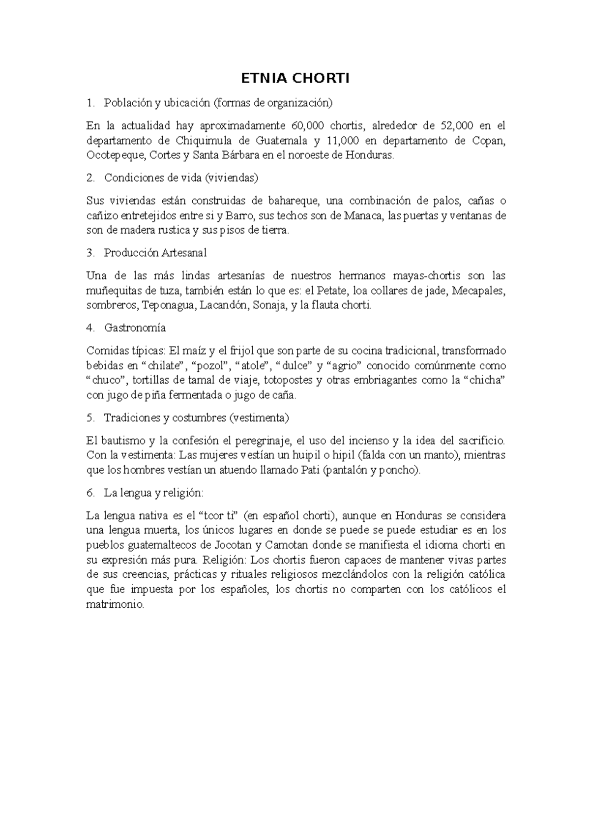 Etnia Chorti - ETNIA CHORTI 1. Población y ubicación (formas de ...