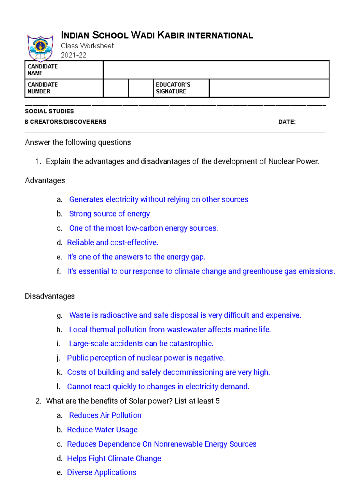 Revision Energy Industry - INDIAN SCHOOL WADI KABIR INTERNATIONAL Class ...