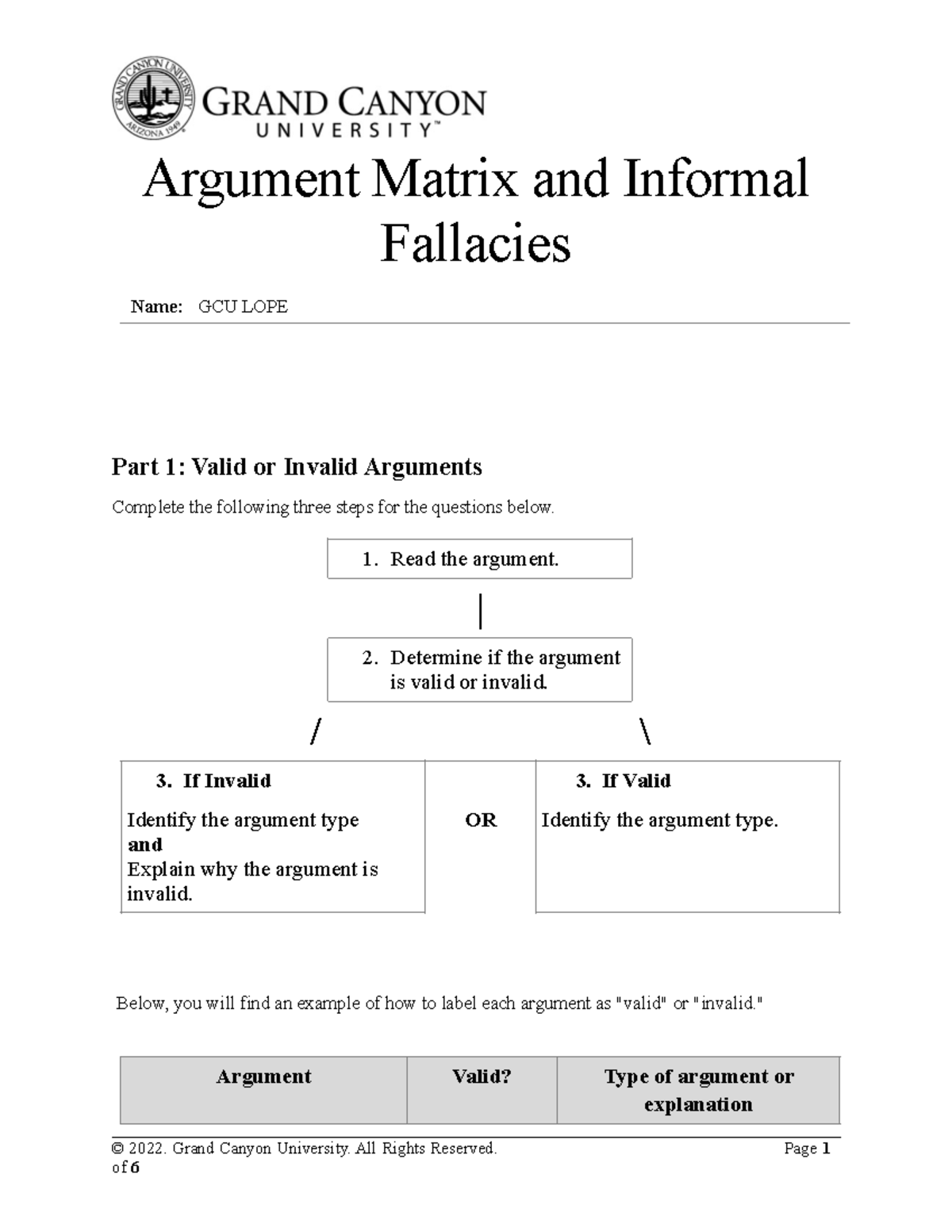Phi 103 Rs T1argument Matrix Informal Fallacies Argument Matrix And Informal Fallacies Part 1