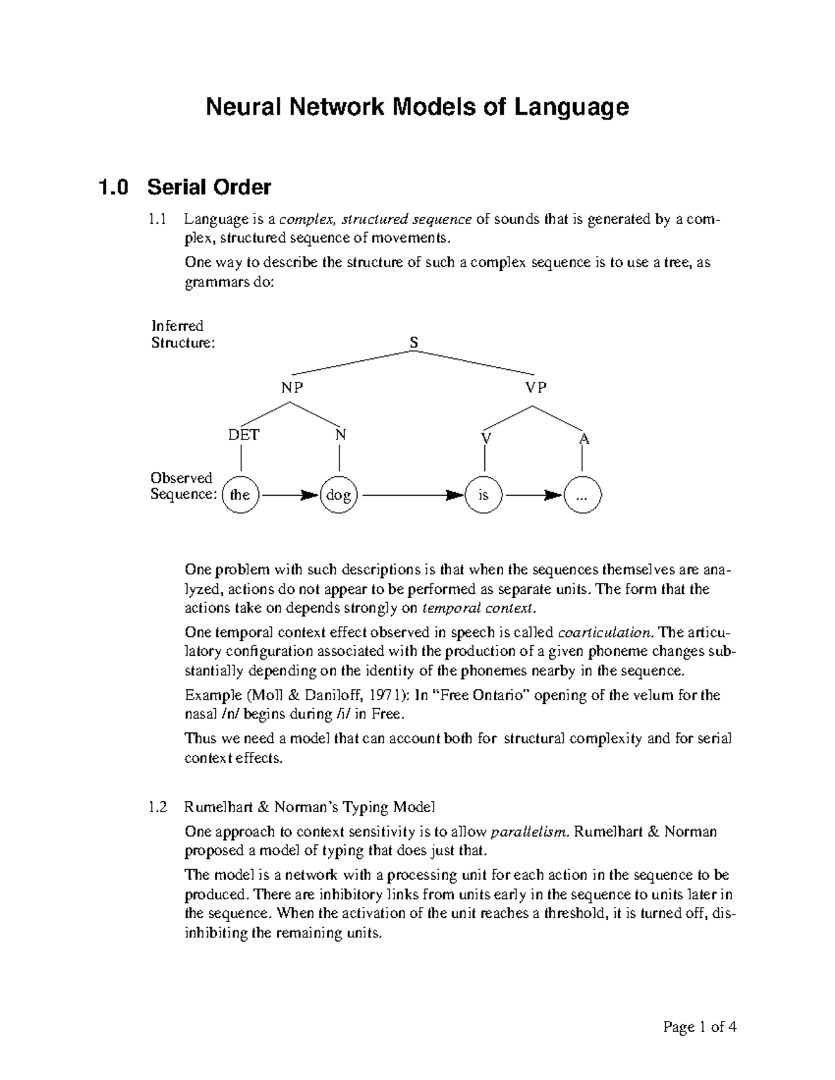 Lecture notes on lecture 16 - 1 Serial Order 1 Language is acomplex ...