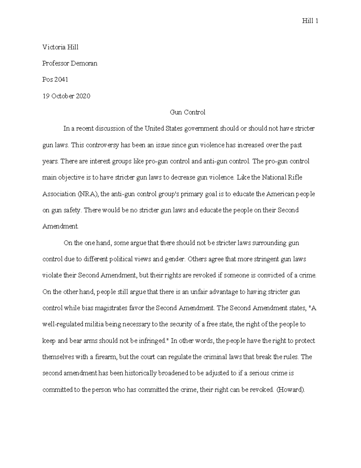 POS 2041 Research paper -2 - Victoria Hill Professor Demoran Pos 2041 ...