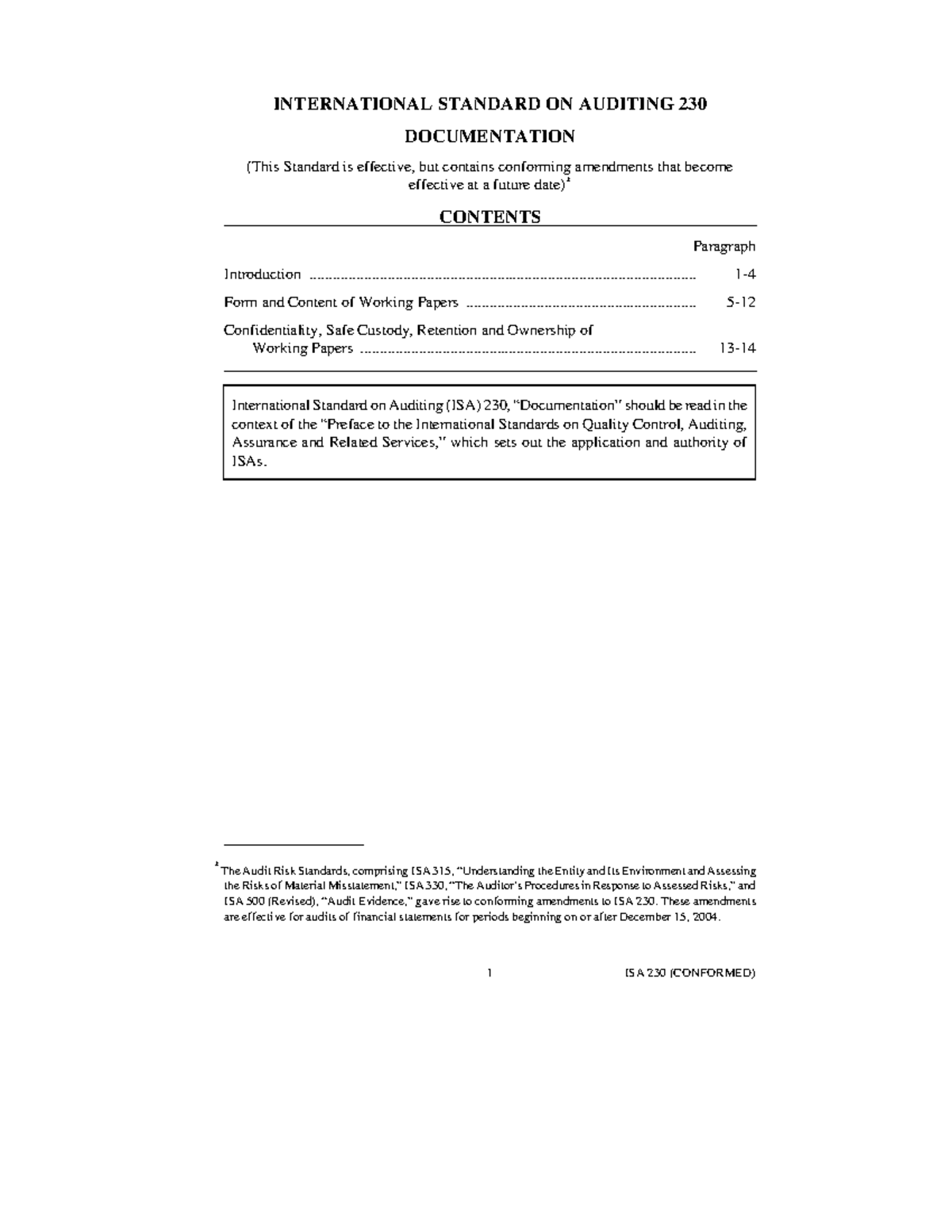 ISA230 (amended) - Documentation - INTERNATIONAL STANDARD ON AUDITING ...