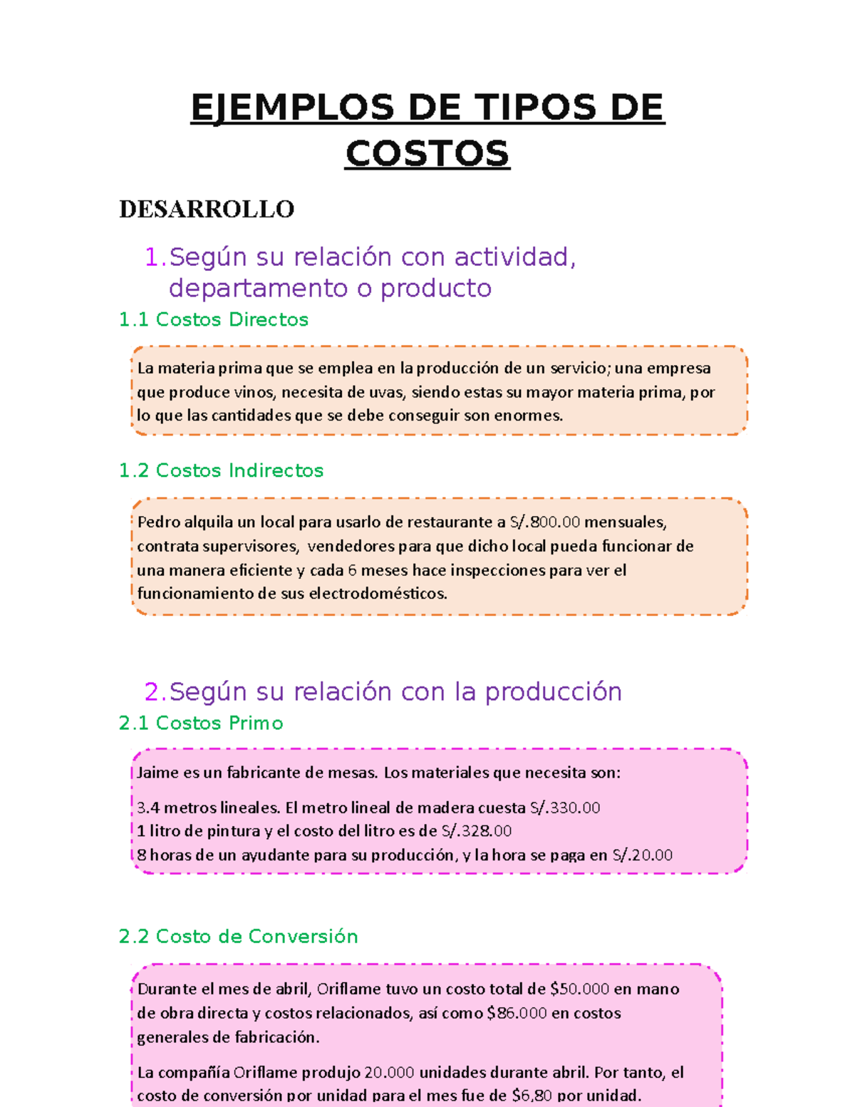 Contabilidad DE Costos - copia - EJEMPLOS DE TIPOS DE COSTOS DESARROLLO ...