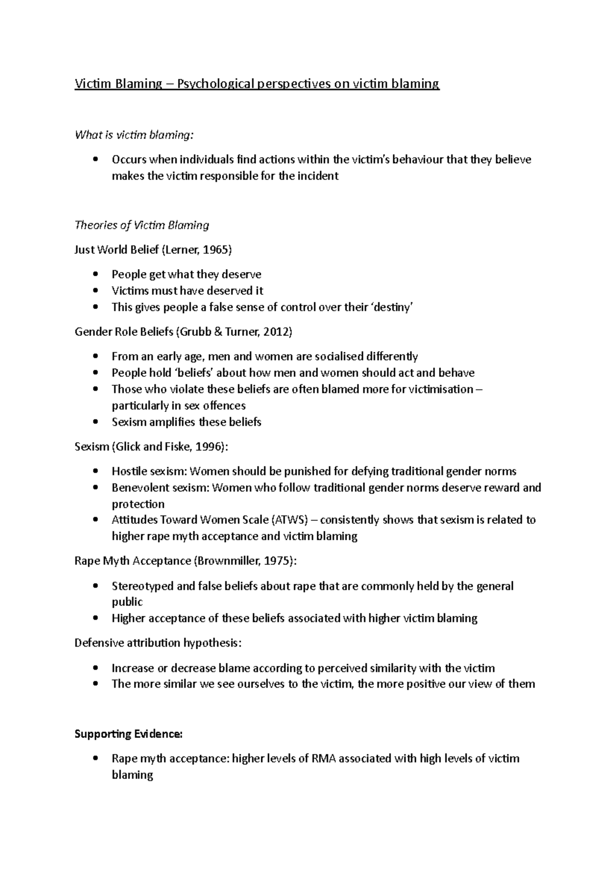 P. Victim Blaming - psychological perspectives on victim blaming ...