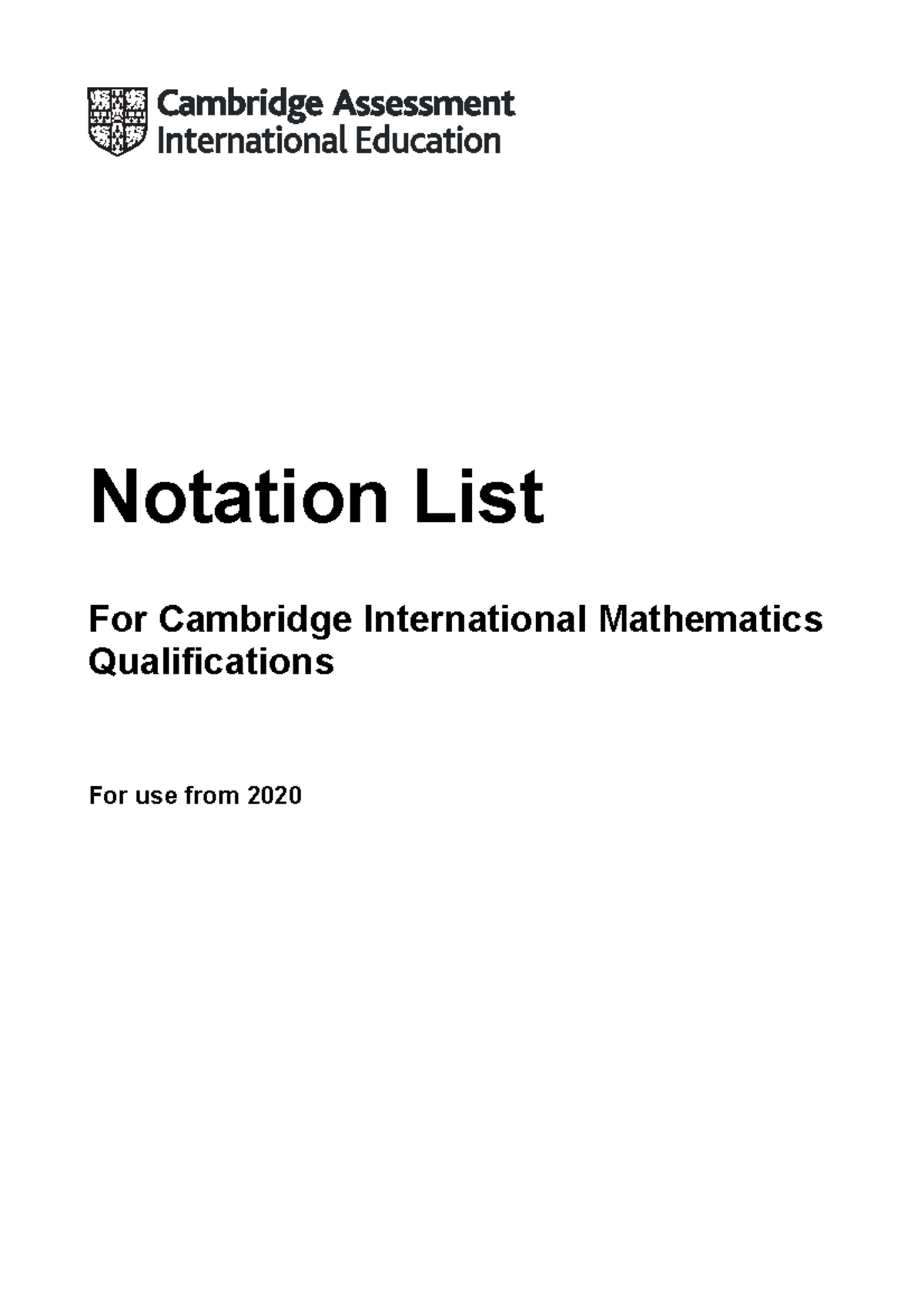 42000 9 mathematics notation list - Notation List For Cambridge ...