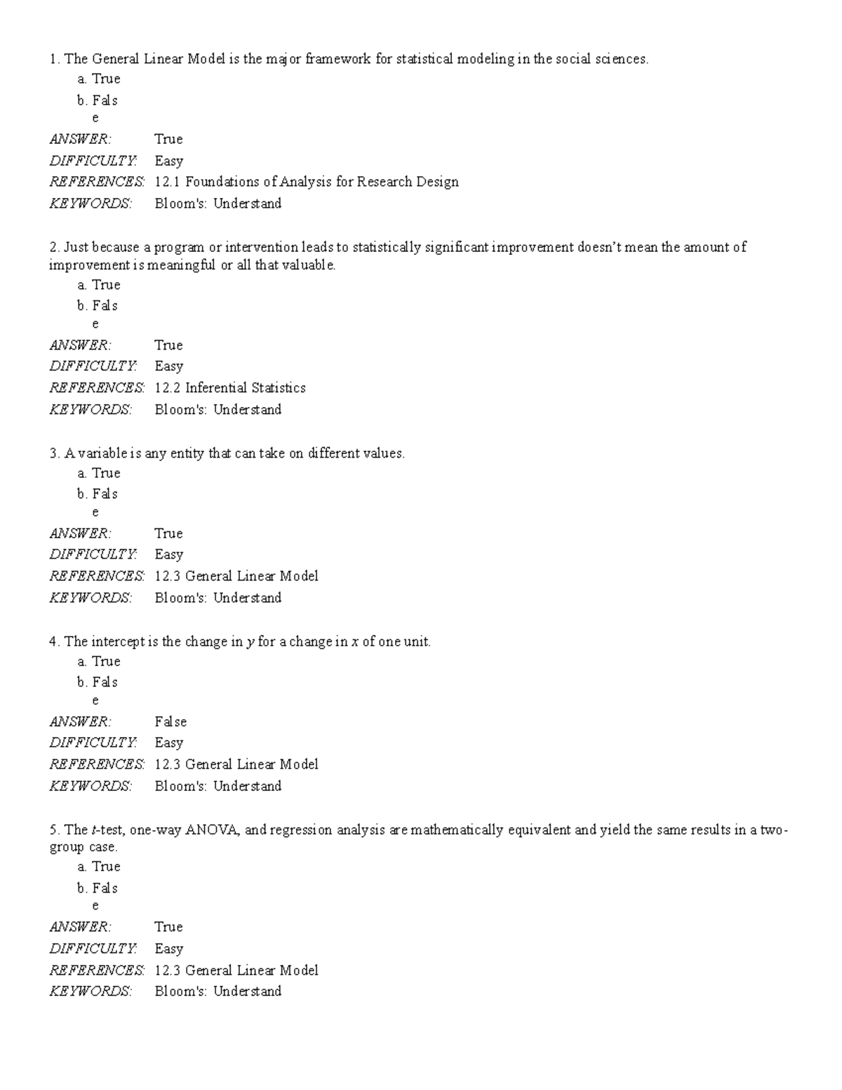 Chapter 12 Inferential Analysis - The General Linear Model is the major ...