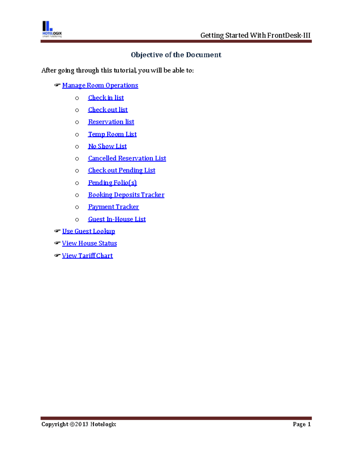 Front desk three en 2 - Lecture notes 2 - Objective of the Document ...