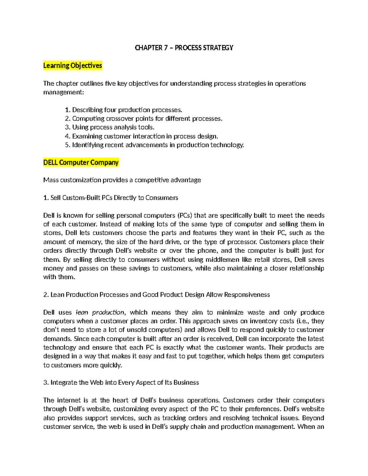 Chapter 7 Report Script - CHAPTER 7 – PROCESS STRATEGY Learning ...