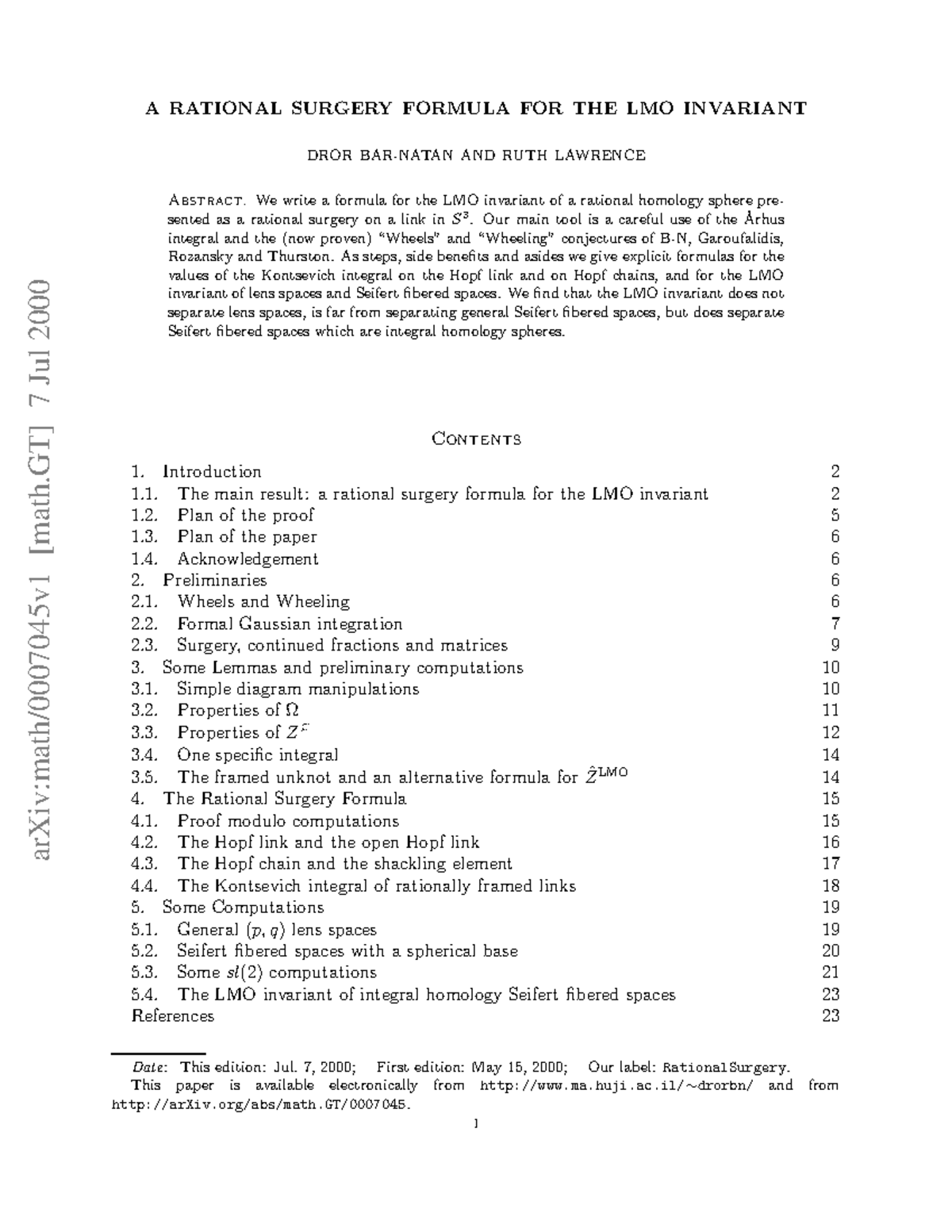 0007045 - Cours - arXiv:math/0007045v1 [math] 7 Jul 2000 A RATIONAL ...