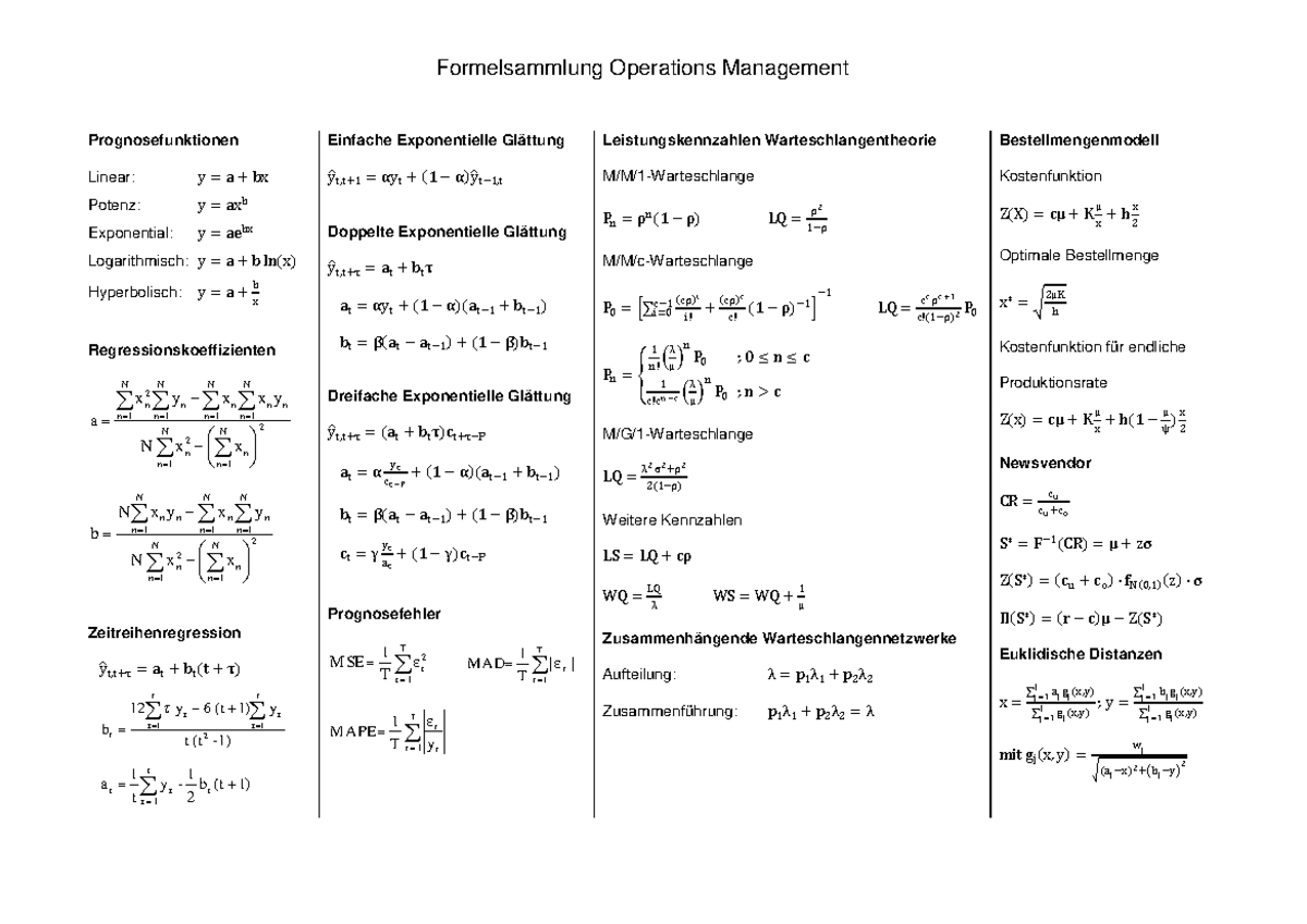 Formelsammlung und Normalverteilungstabelle - Formelsammlung Operations ...