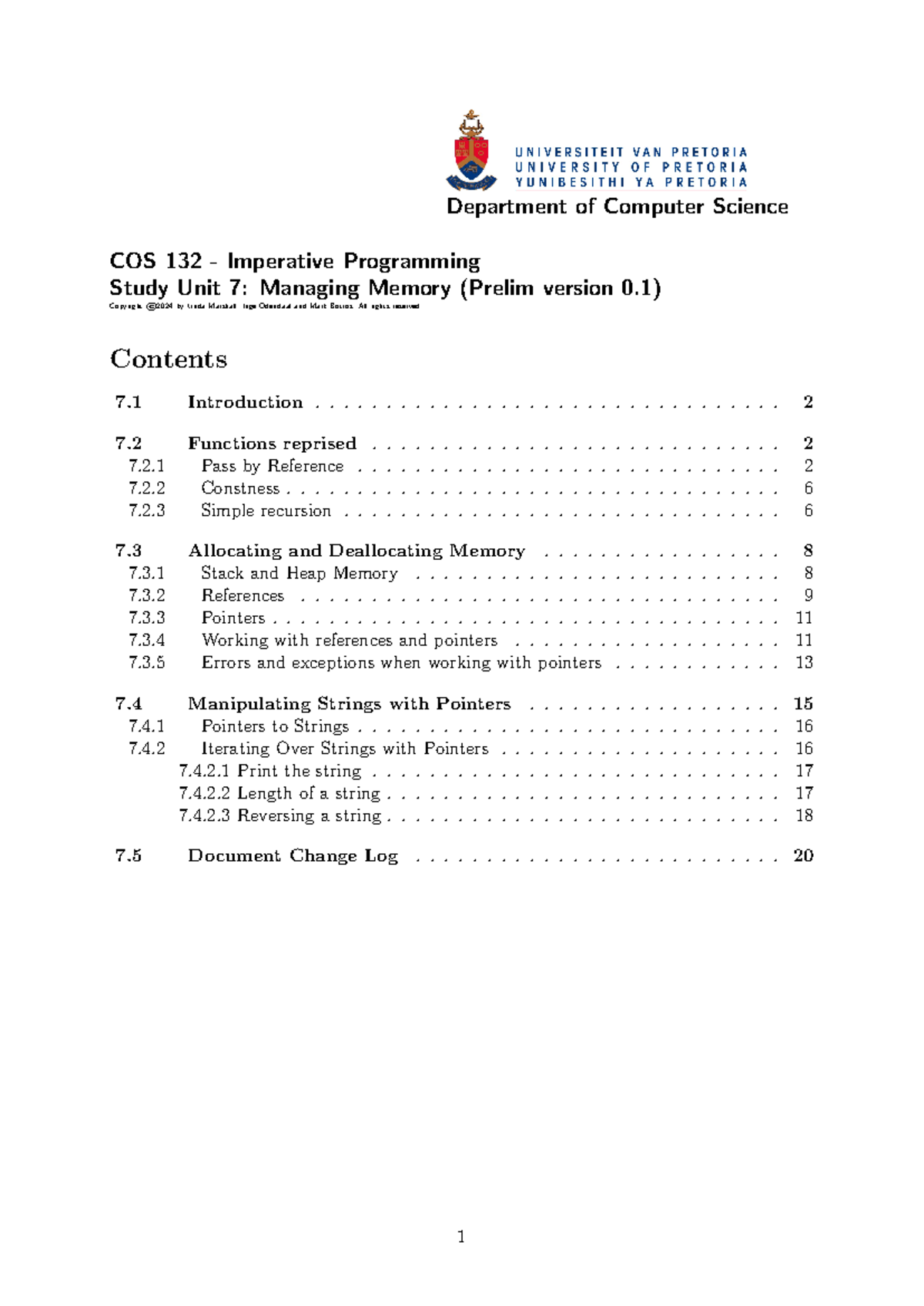 Su07 Managing Memory Prelim V0 Department Of Computer Science Cos 132 Imperative