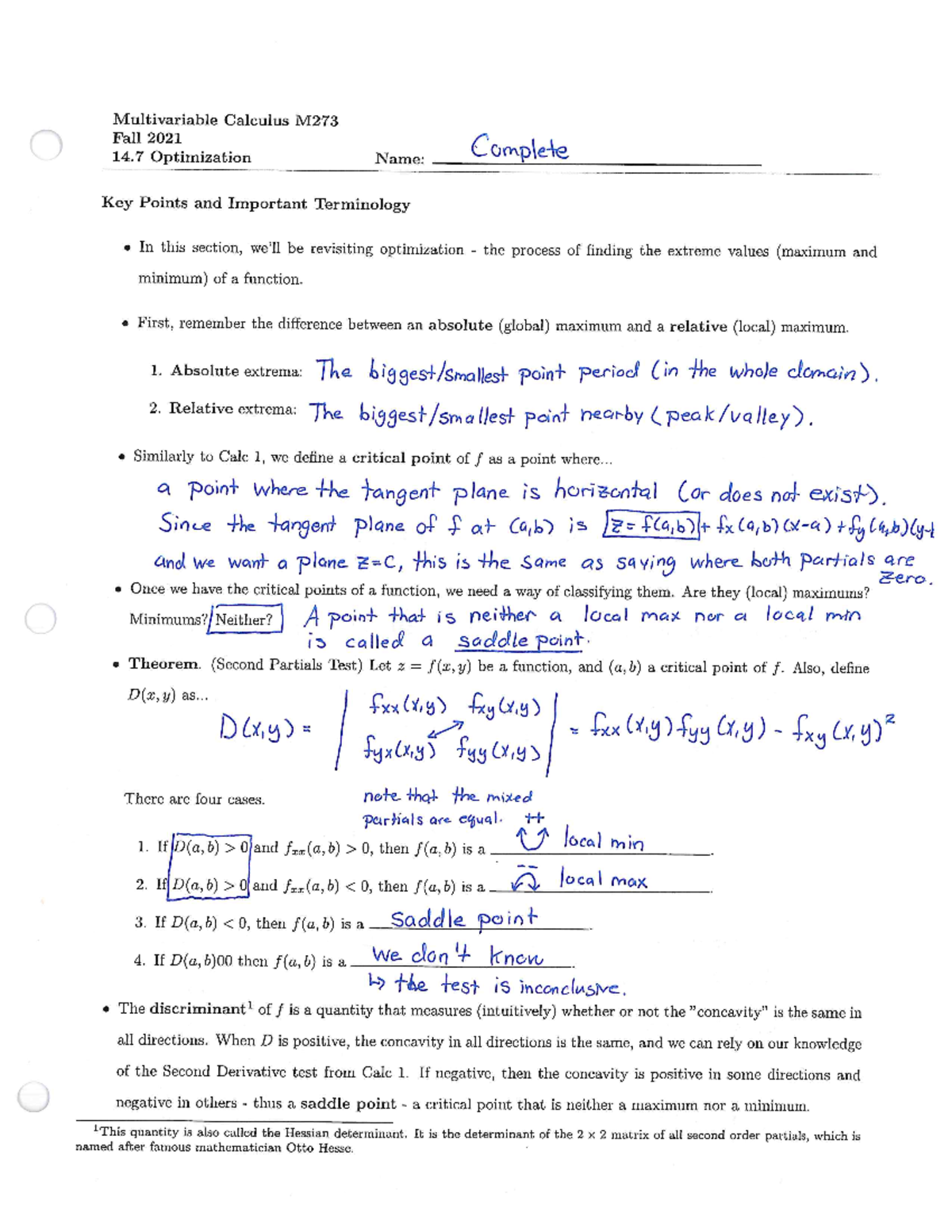 Section 14 7 Multivariable M 273q Msu Studocu
