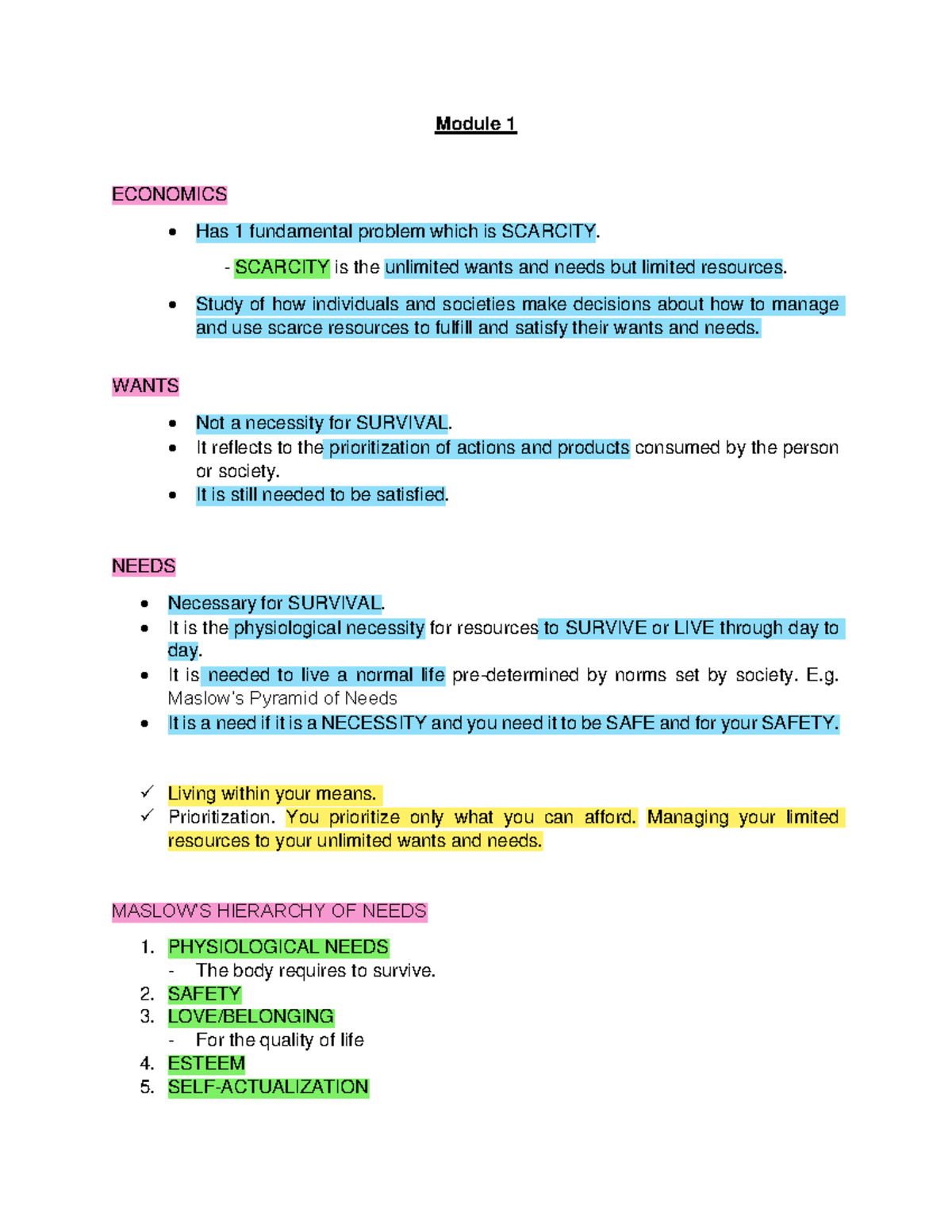 Module Notes Prelim Term - Module 1 ECONOMICS Has 1 fundamental problem ...