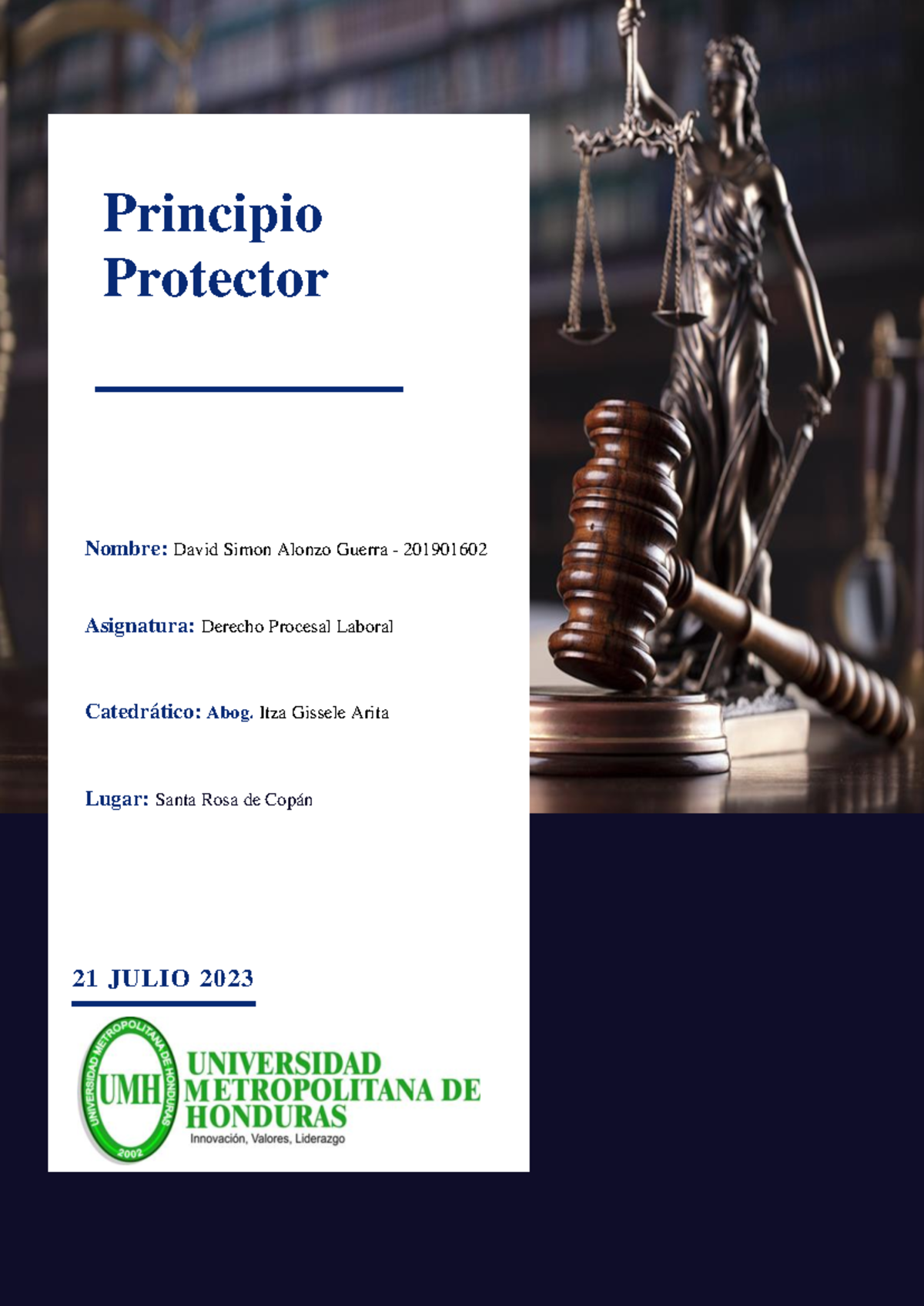 Principio Protector - 21 JULIO 2023 Principio Protector Nombre: David Simon Alonzo Guerra ...