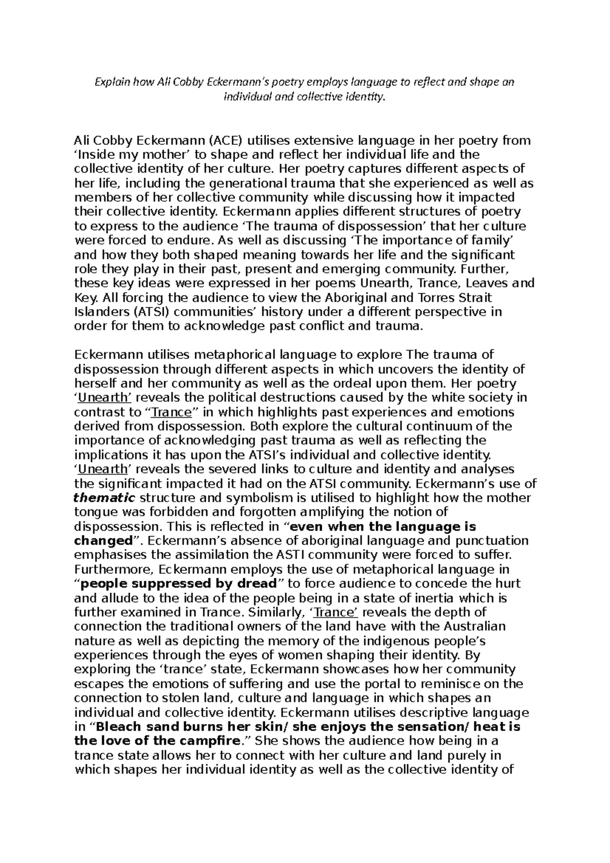 ACE doc - Ali Cobby Eckermann - Explain how Ali Cobby Eckermann's poetry employs language to ...