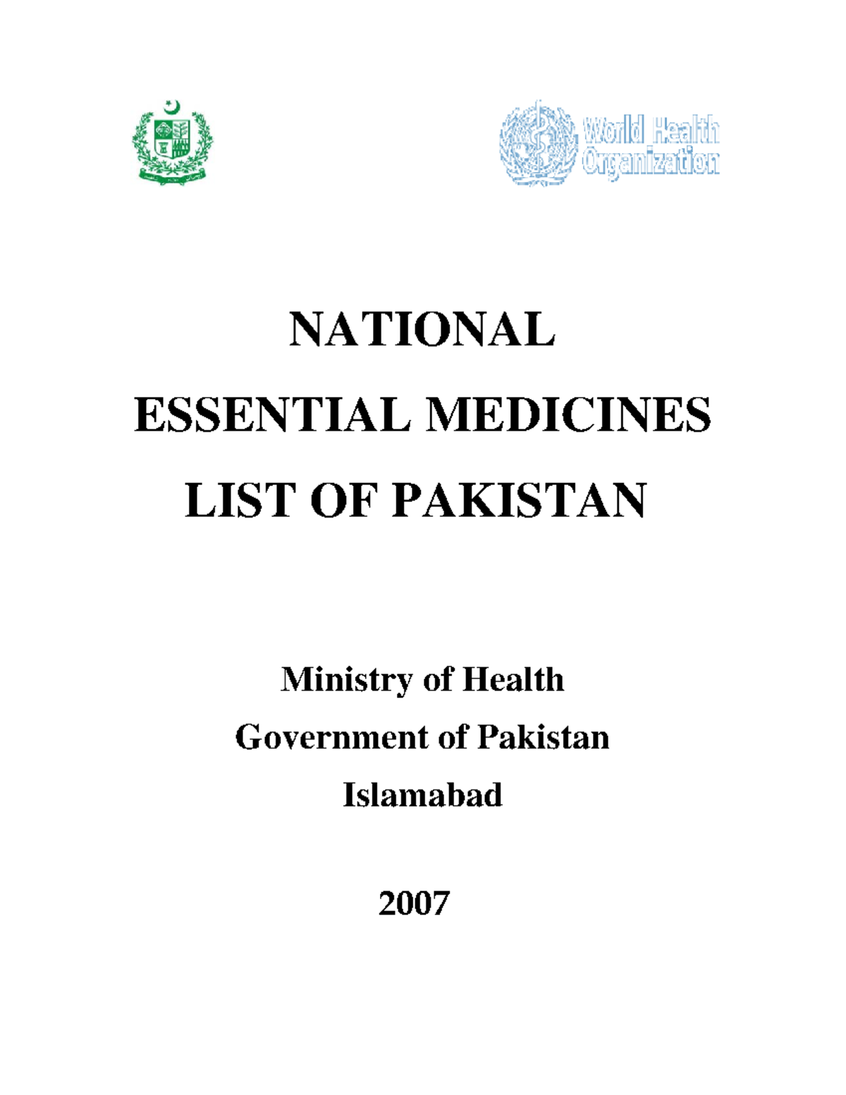 Pak EML 2007 - New Documents - NATIONAL ESSENTIAL MEDICINES LIST OF ...