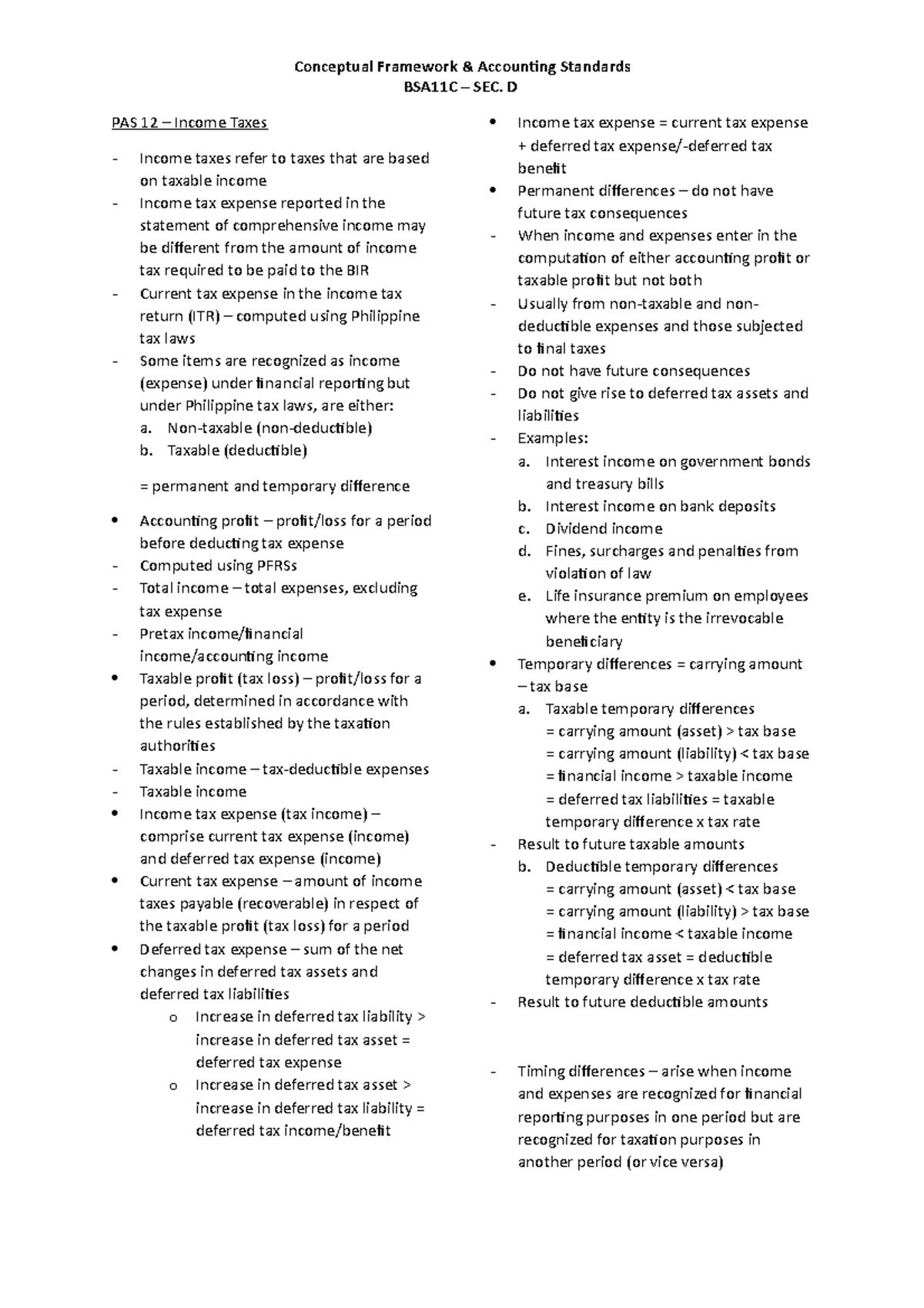 PAS 12 - Income Taxes - Conceptual Framework & Accouning Standards ...