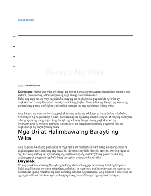 Barayti 1 - Skip to content Filipino Aralin Philippines sa buhay ...