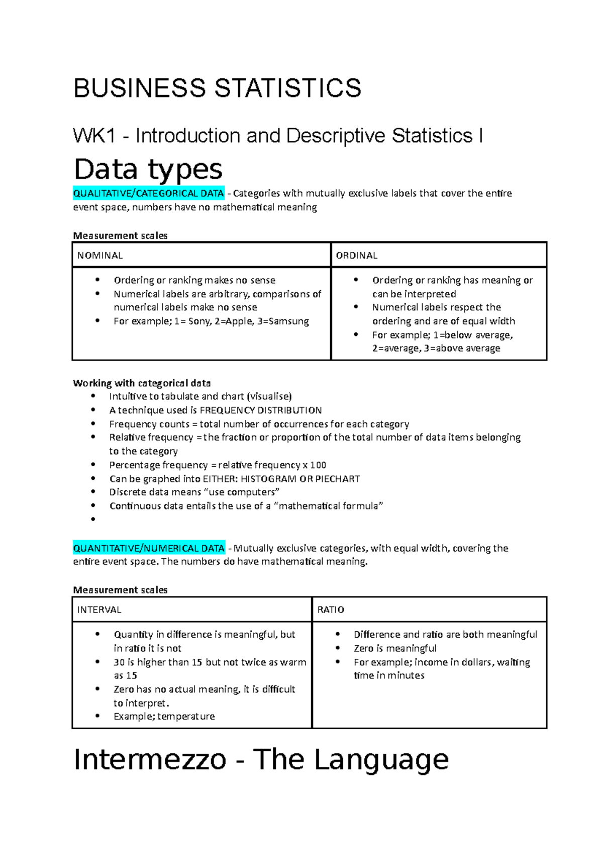 Business Statistics Study/Summary Notes - ####### BUSINESS STATISTICS ...