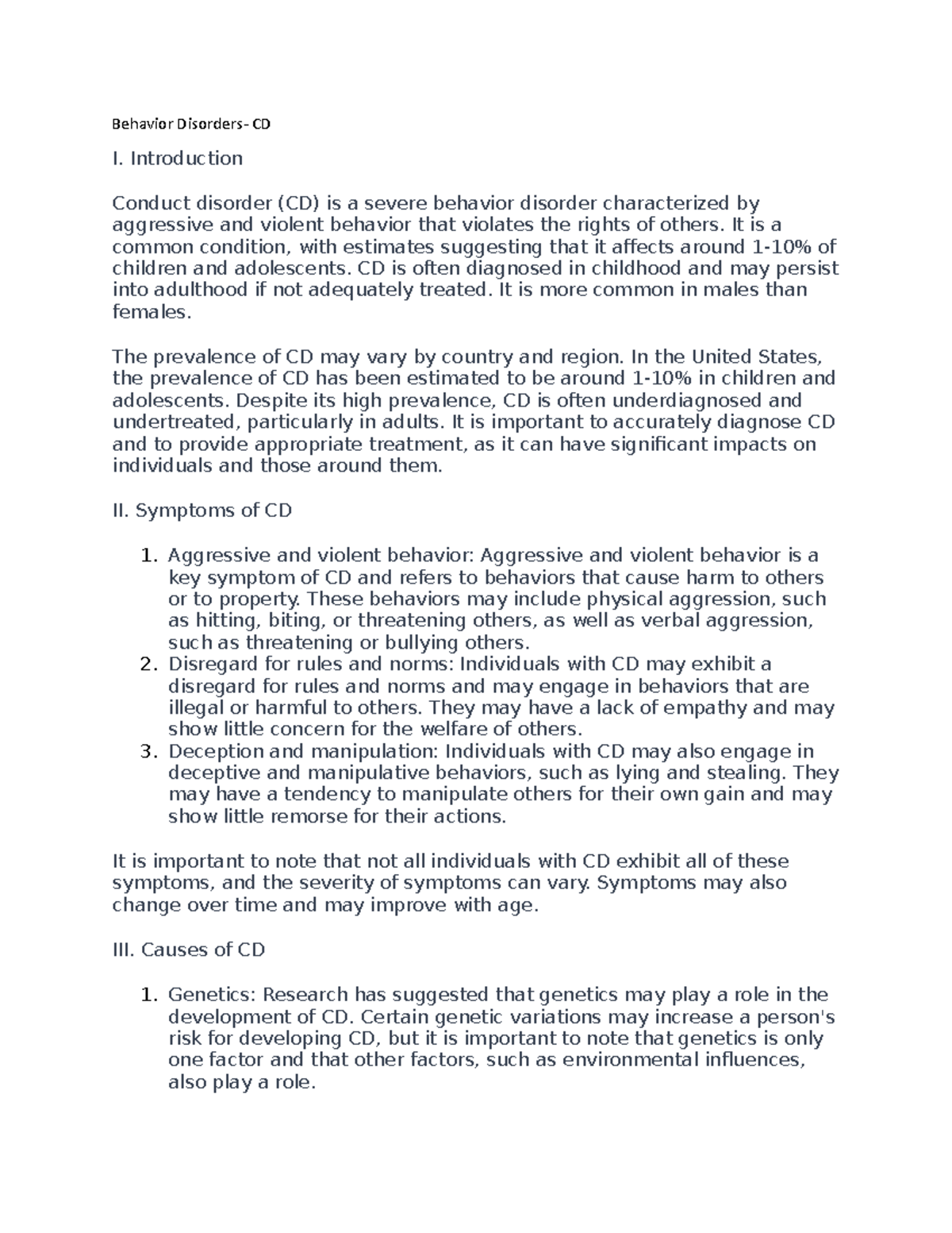 Behavior Disorder- CD - essay outline on CD - Behavior Disorders- CD I ...