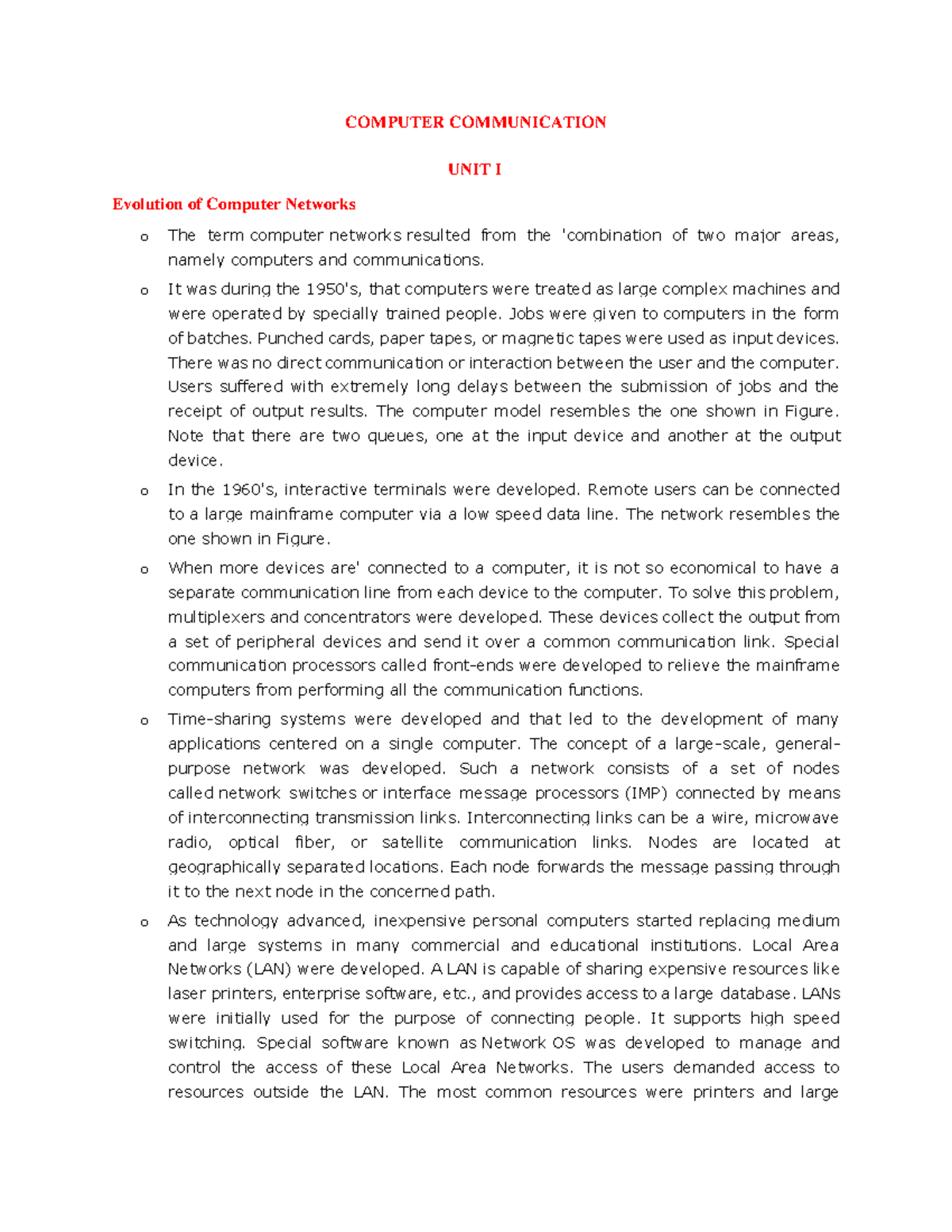 UNIT 1 Notes Computer Communication - COMPUTER COMMUNICATION UNIT I ...