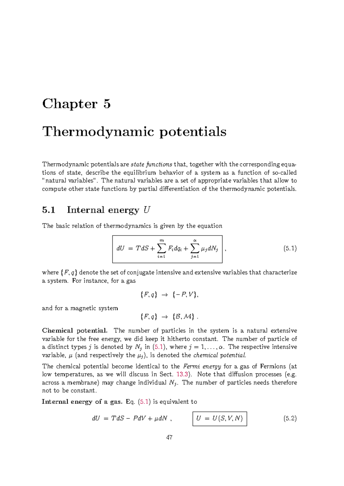 5 Thermodynamic potentials - Chapter 5 Thermodynamic potentials ...