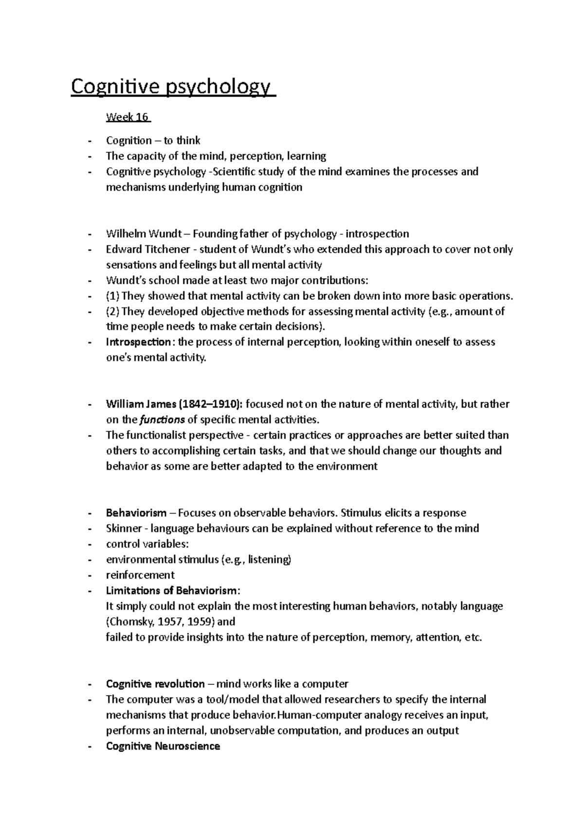 Cognitive Psychology - Cognitive psychology Week 16 Cognition – to ...