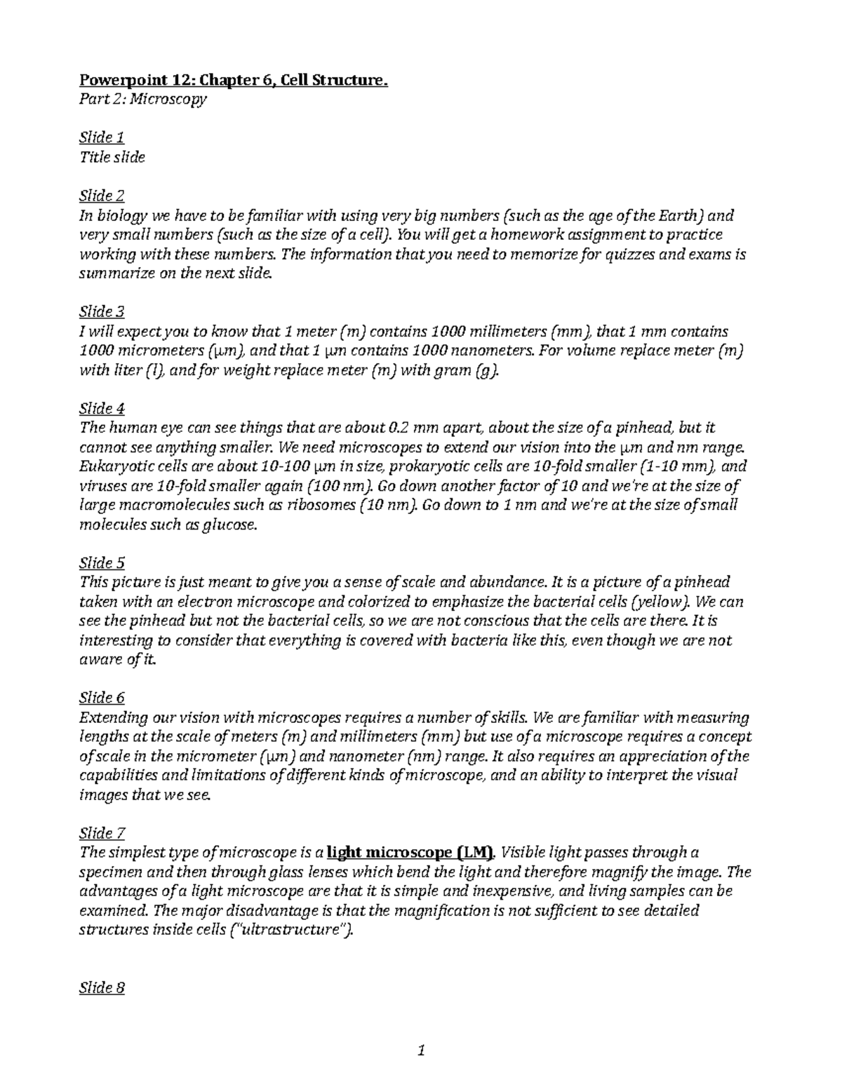 chapter 6 microscopy pt2 - Powerpoint 12: Chapter 6, Cell Structure ...