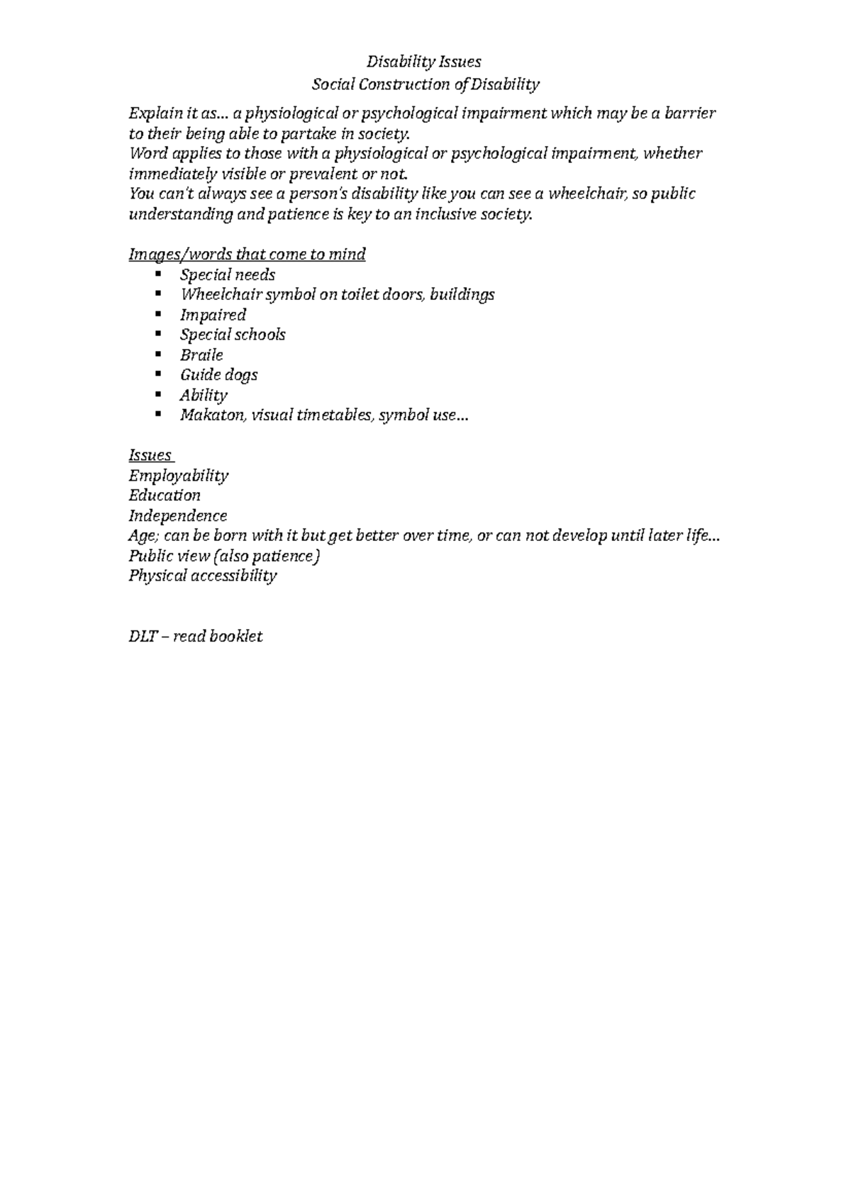 1 Social Construction of Disability - Disability Issues Social ...