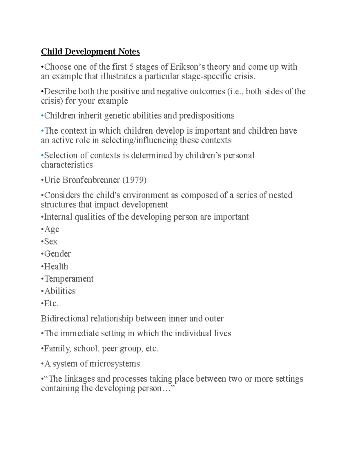 Child Development Notes - Child Development Notes Choose one of the ...