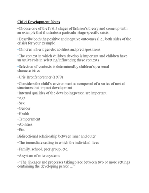 Child Development Notes 3 - . may be able to figure it out but there is ...