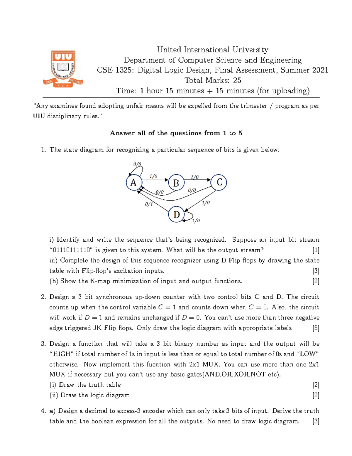 CSE 1325 Final Assessment Summer 2021 - United International University Department of Computer ...