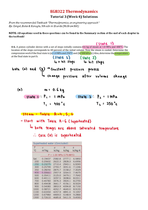 EGB322 Thermodynamics - Week 11 Tutorial Solutions - EGB322 Thermodynamics Tutorial 10 (Week 11 ...