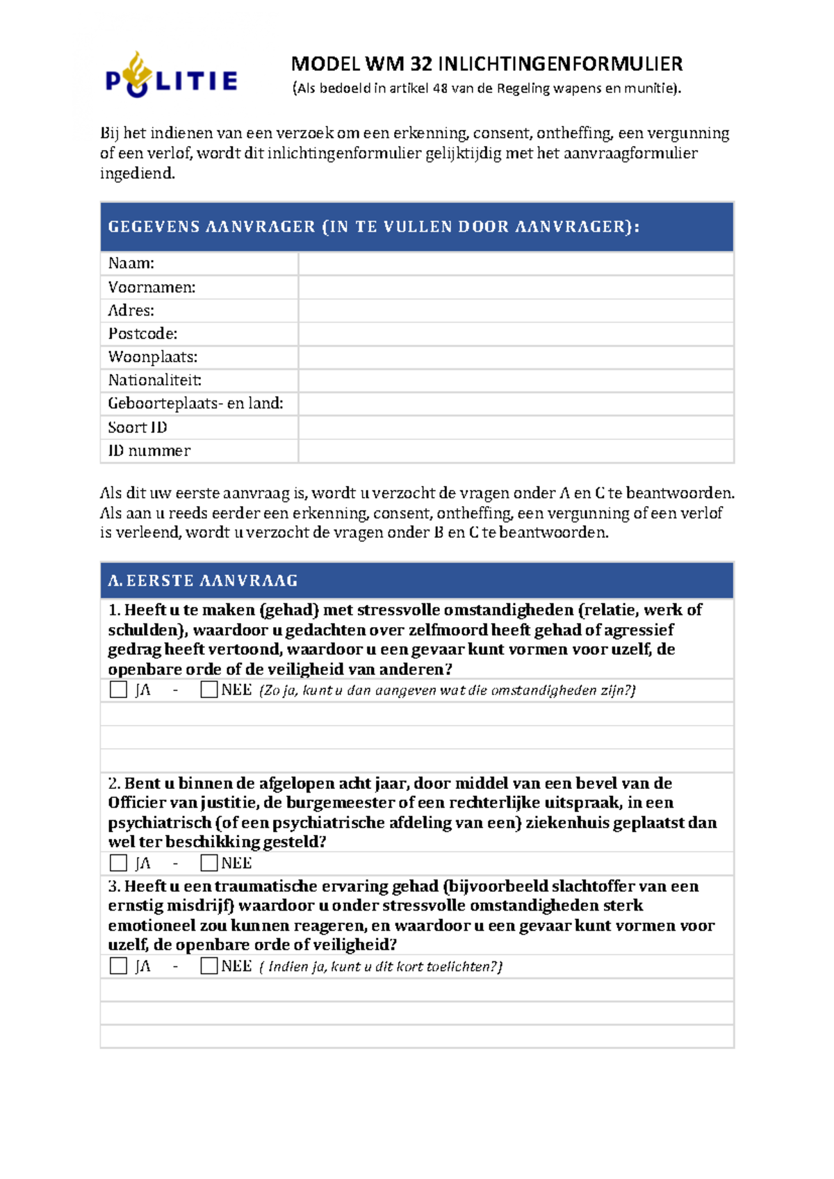 Wm32-formulier - dasdsd - MODEL WM 32 INLICHTINGENFORMULIER ( Als ...