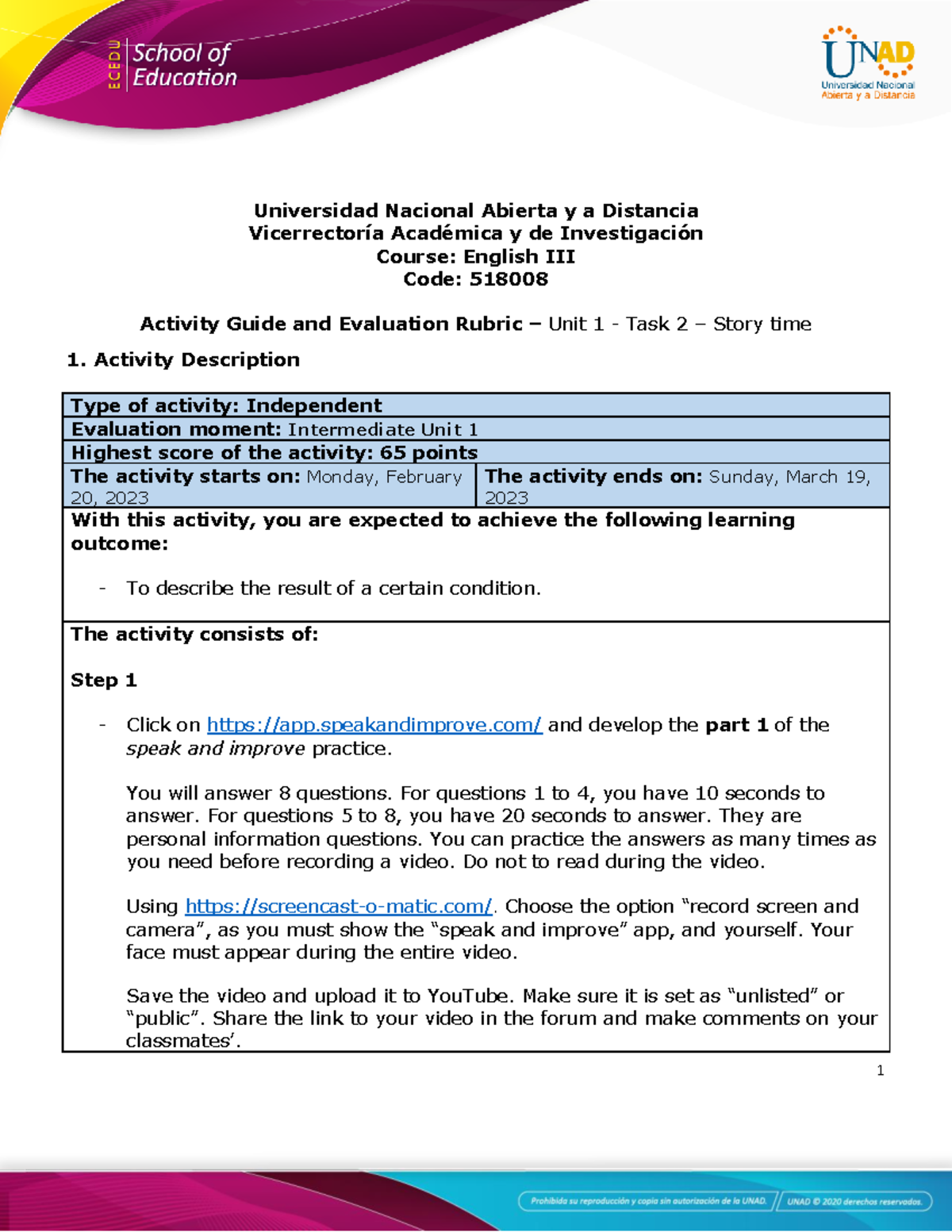 Activity Guide and Evaluation Rubric - Unit 1 - Task 2 - Story time ...