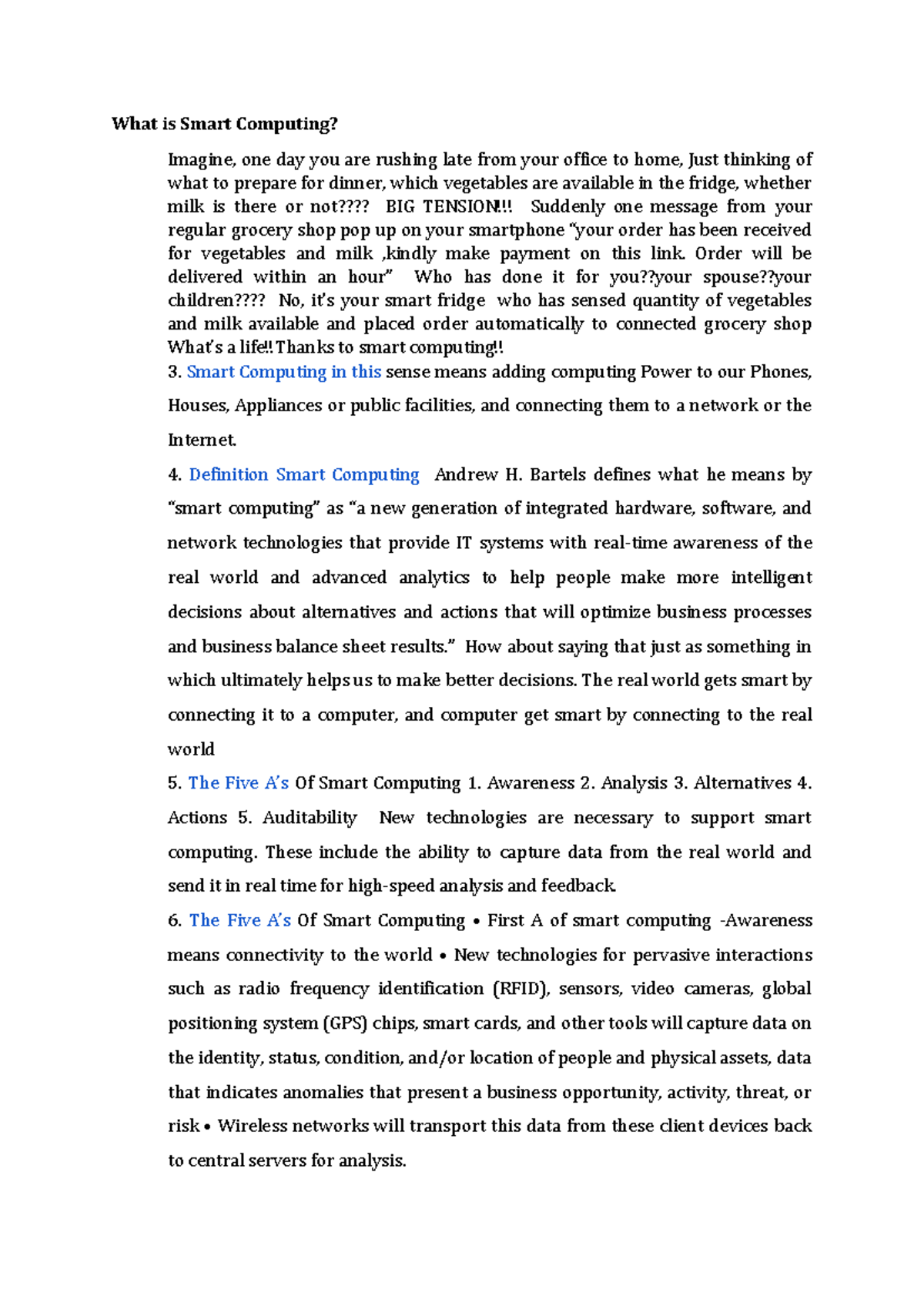 Smart Computing Unit 1 - What is Smart Computing? Imagine, one day you ...