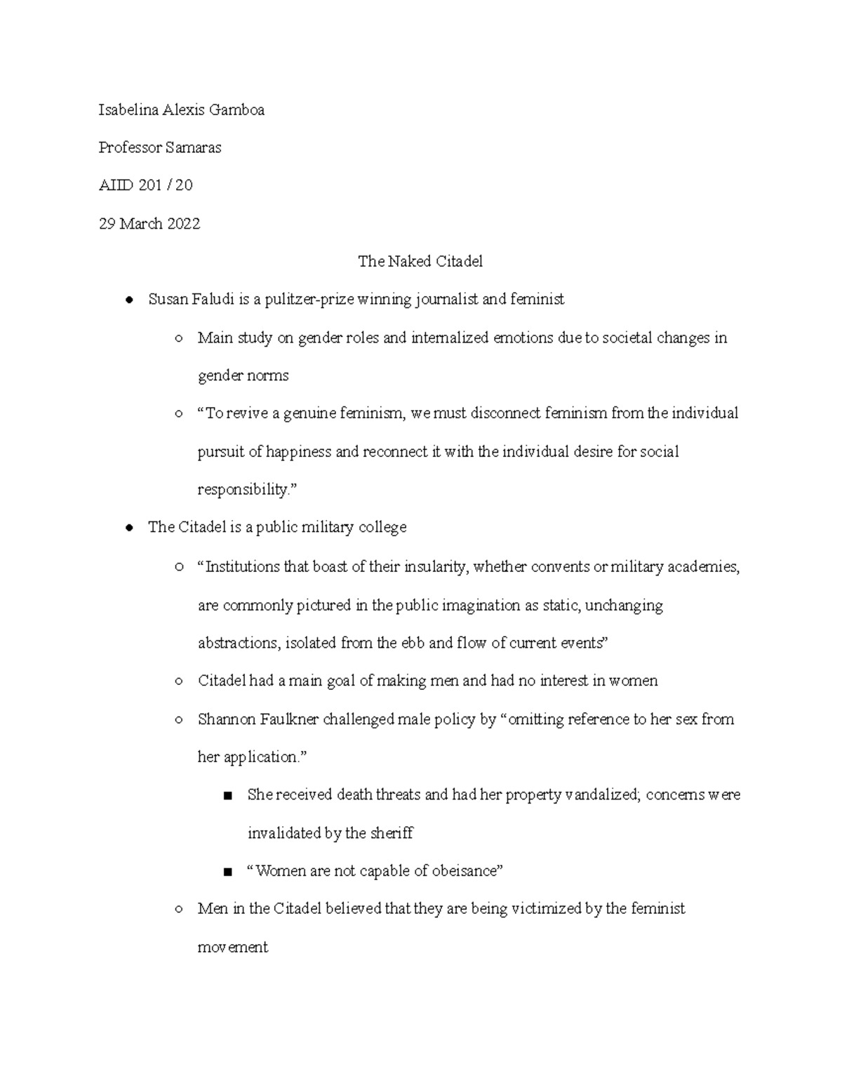 The naked citadel outline and definitions - Isabelina Alexis Gamboa ...