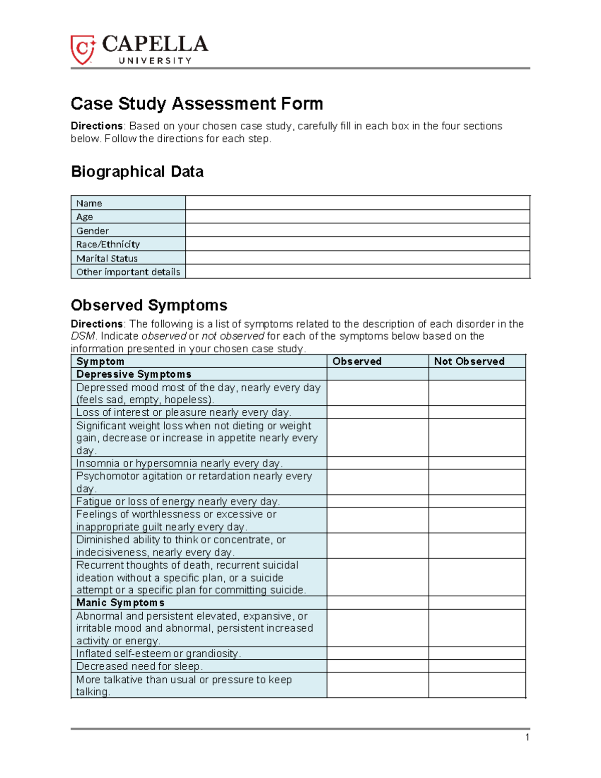 Cf case study assessment form - Case Study Assessment Form Directions ...