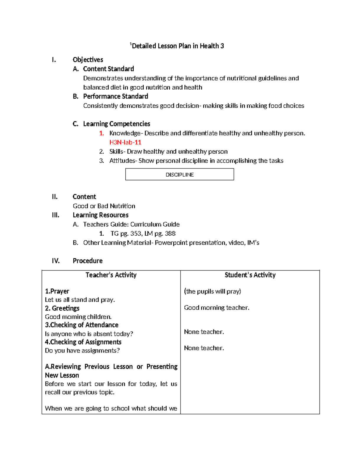 Detailed Lesson Plan in Health 3- Carretero - ¹Detailed Lesson Plan in ...
