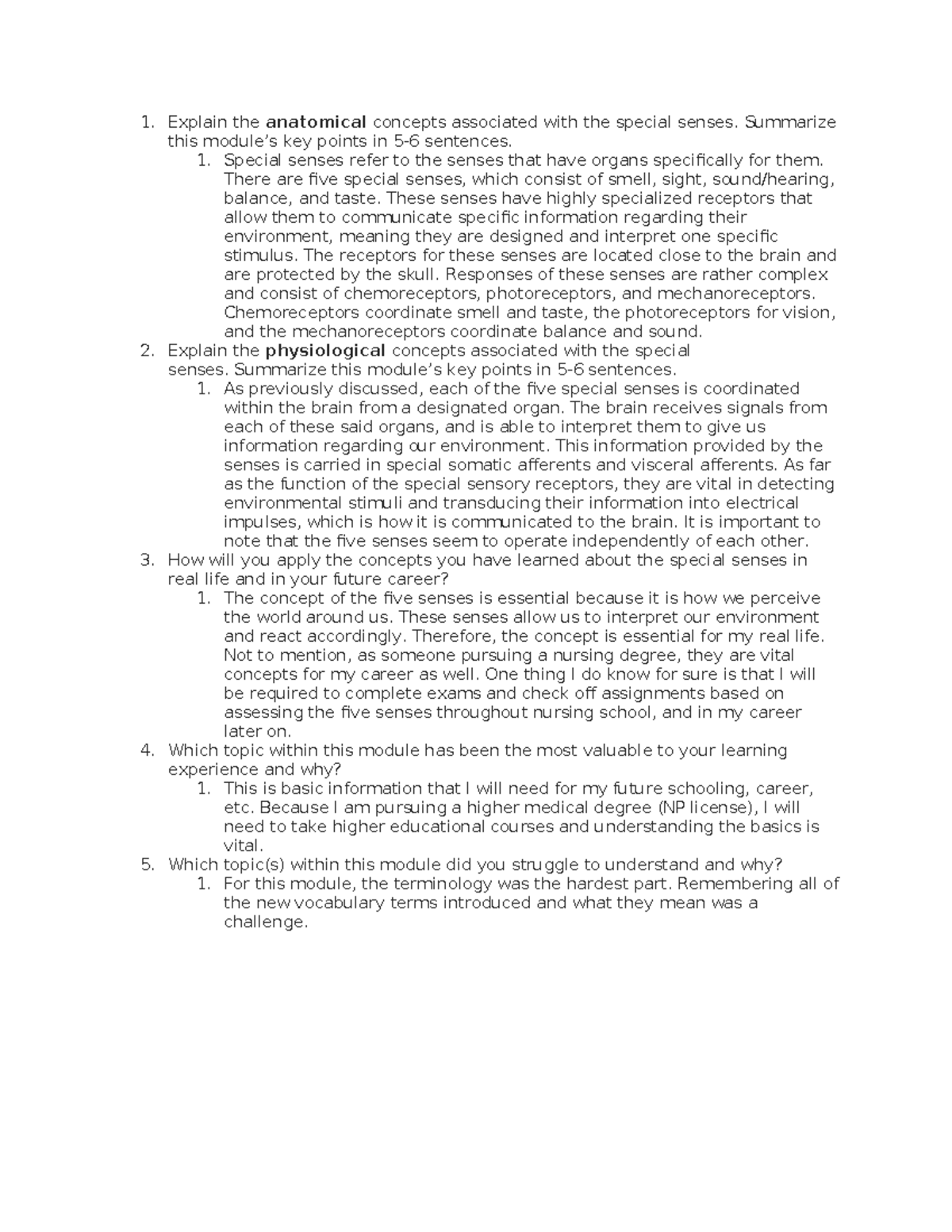 Module 9 Reflection Assignment - Explain the anatomical concepts associated with the special ...