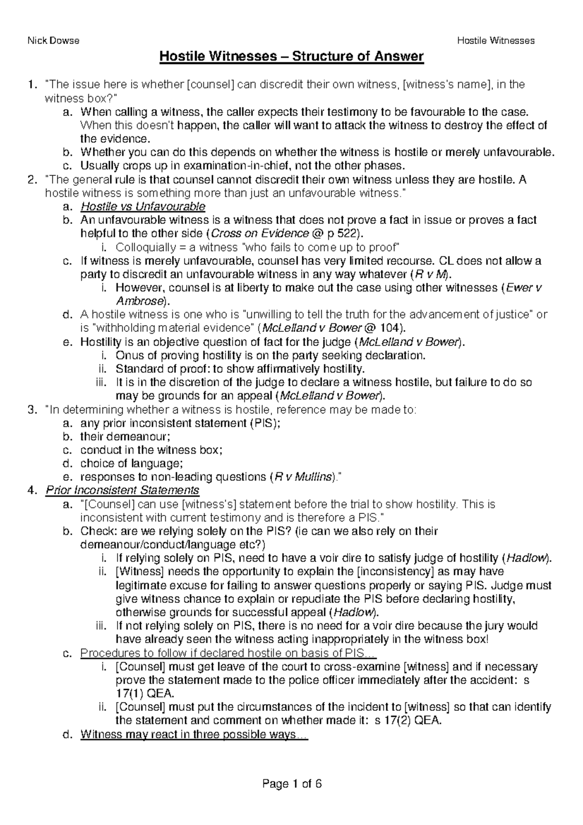 Hostile Witnesses - Structure or Answer - Hostile Witnesses – Structure ...