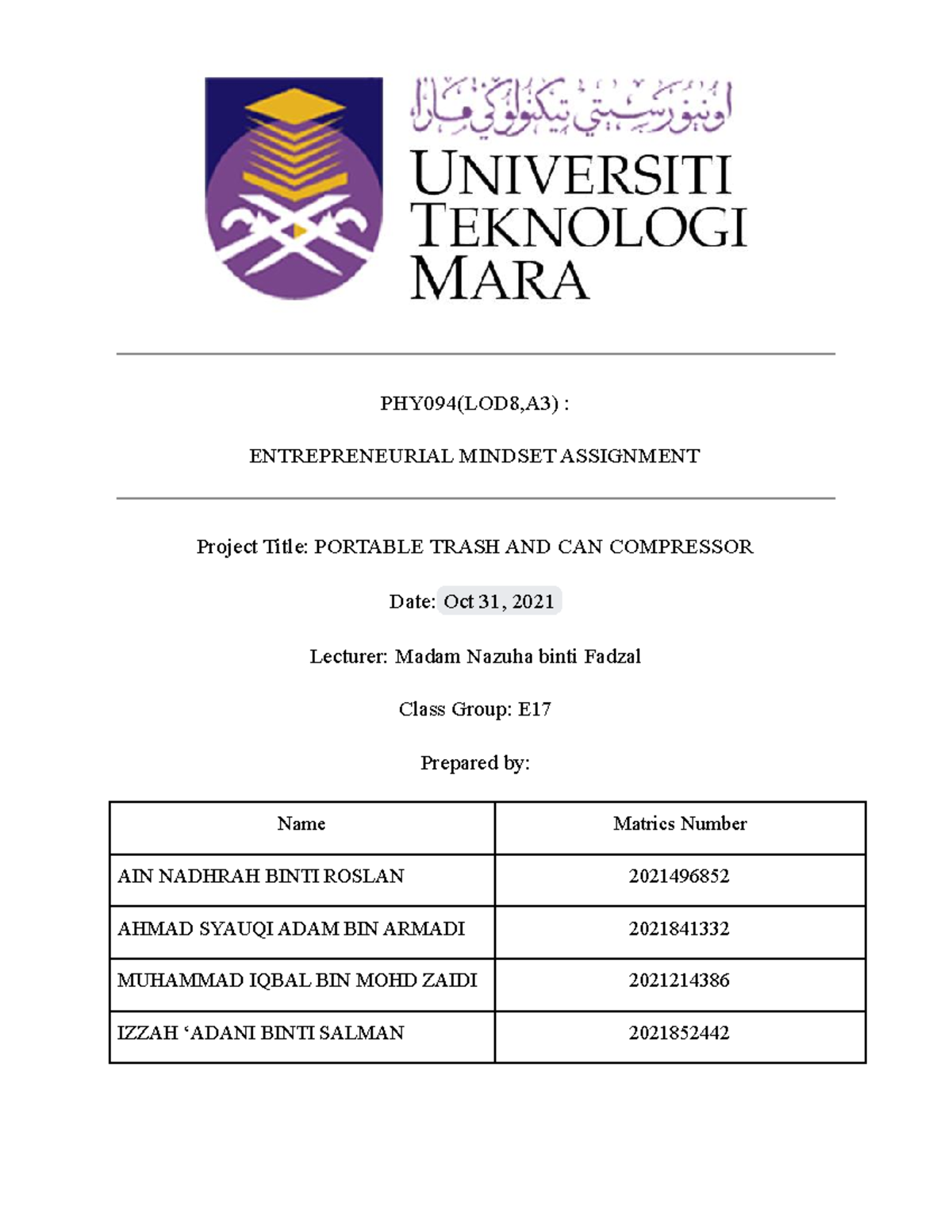 Problem Solving Skill Assignment Phy094lod8a3 Entrepreneurial Mindset Assignment Project