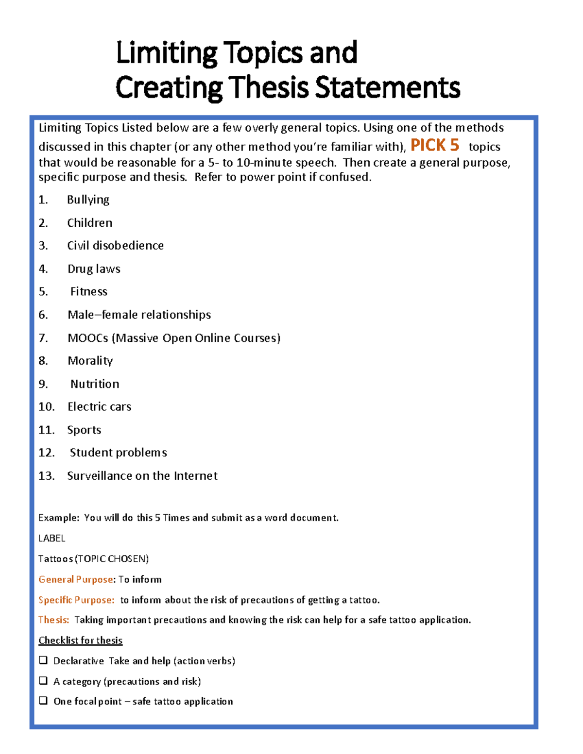 Limiting Topics and Creating Thesis Statements - Limiting Topics and ...